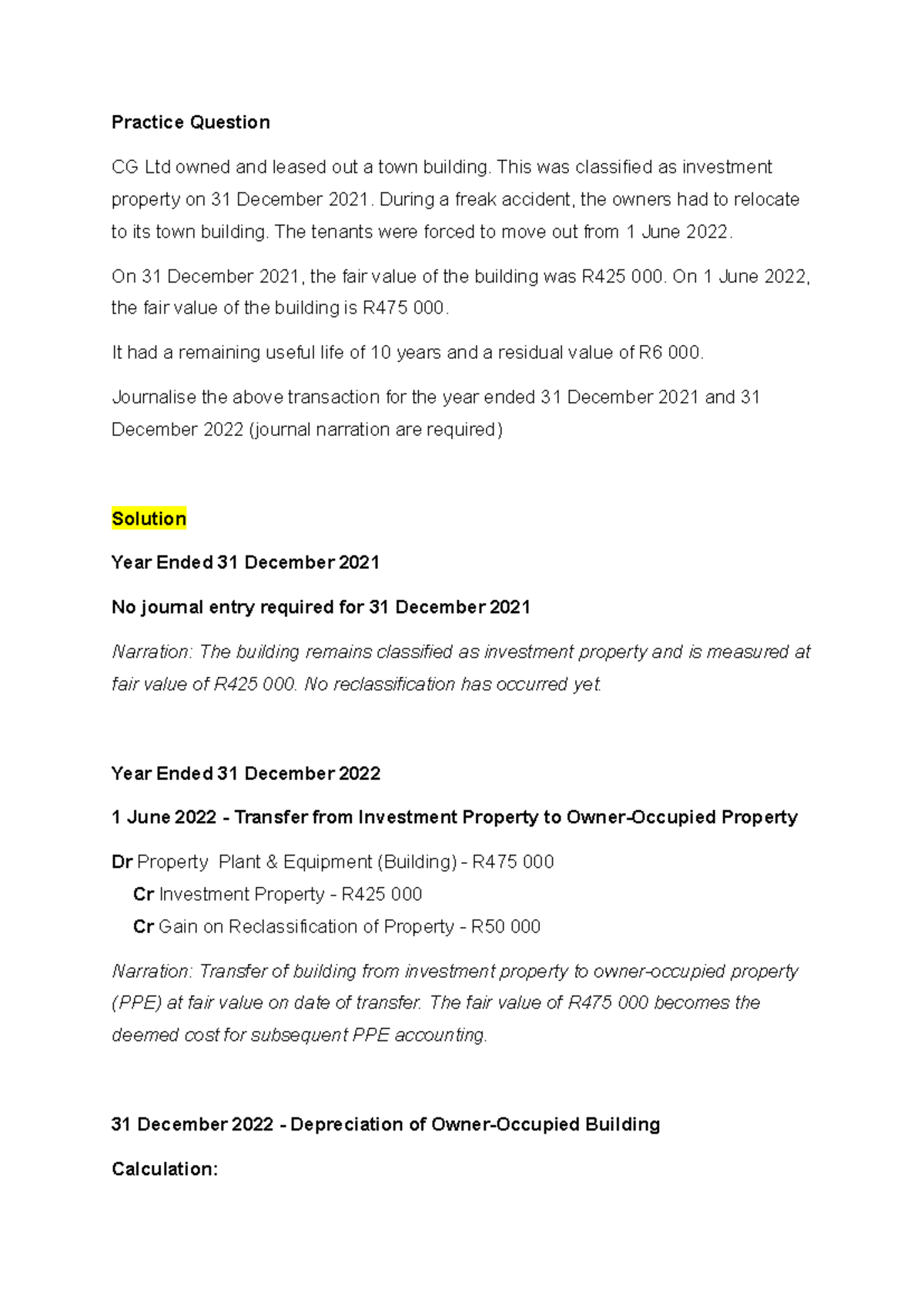 Practice Question: Journal Entries for CG Ltd's Property ...