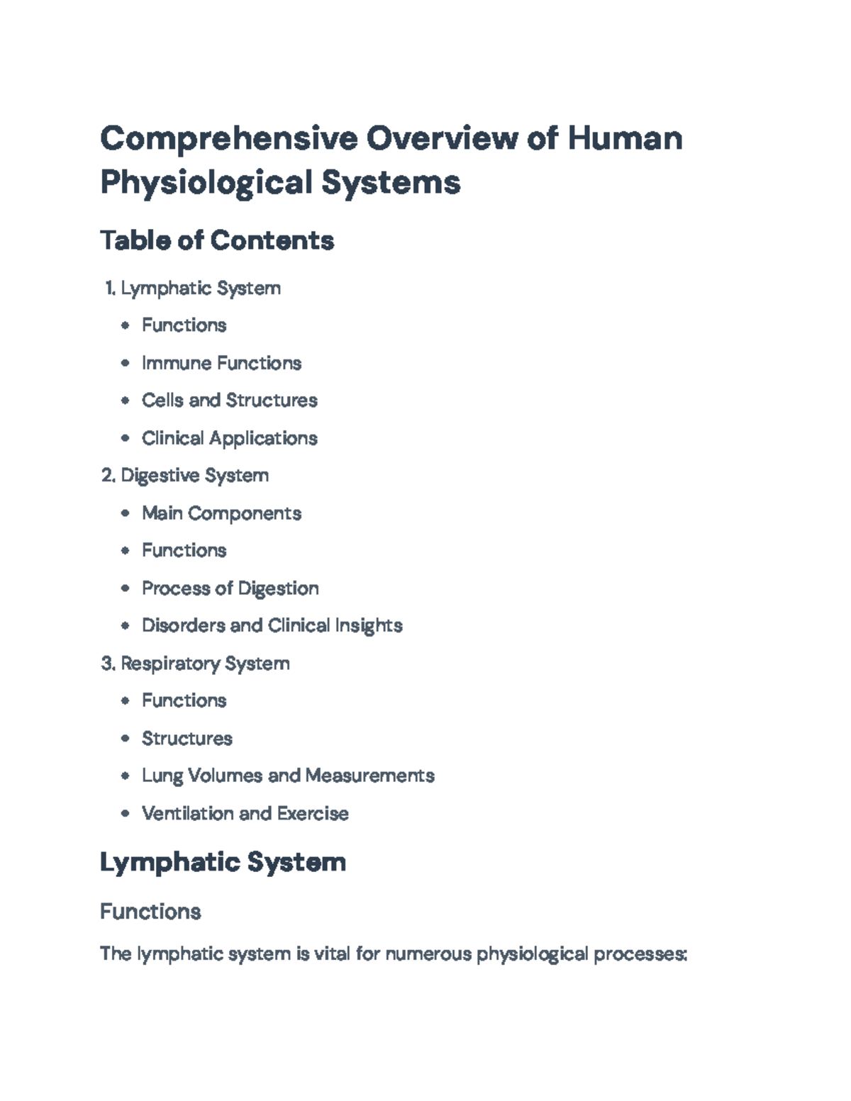 Comprehensive Overview of Human Physiological Systems (Course Code ...