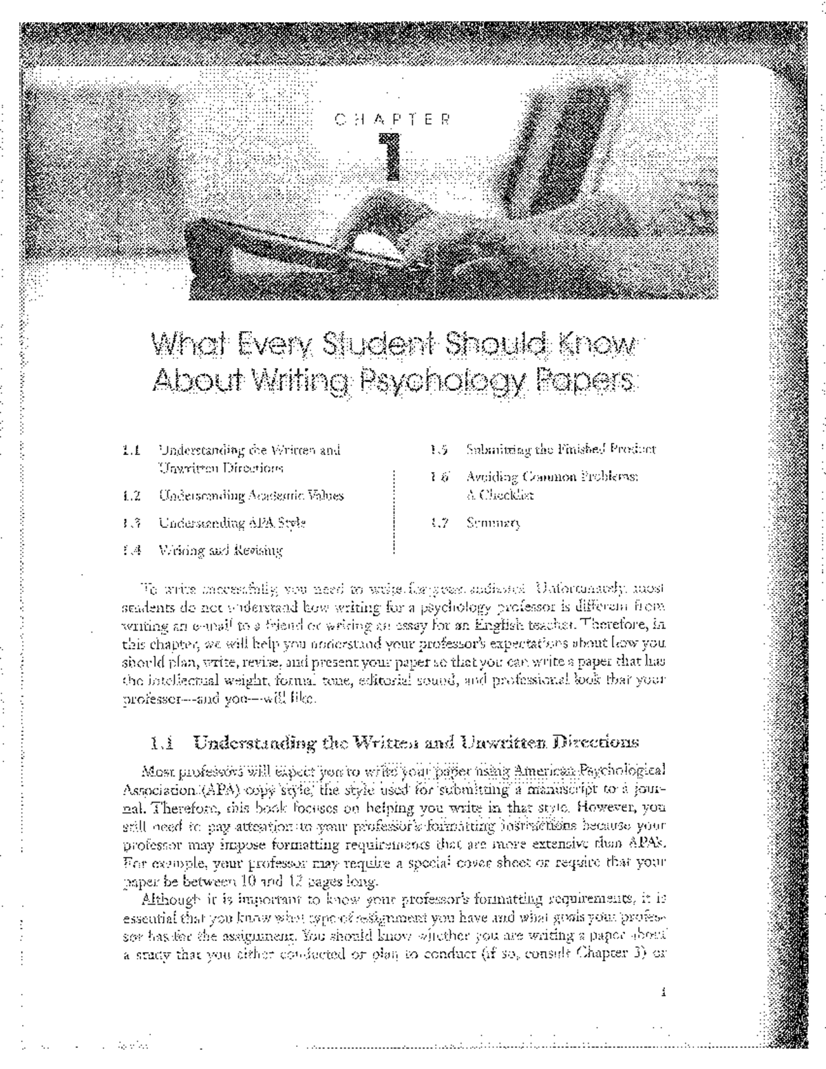 Analysis of Writing Psychology Papers - PSY101 Chapter 1 Guide - Studocu