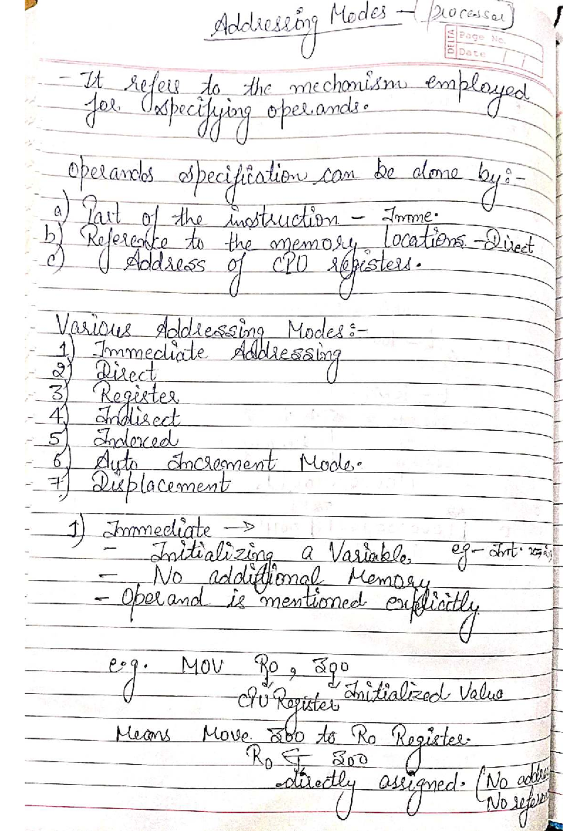 COA Addressing Modes Unit 1: Operand Specification Techniques - Studocu