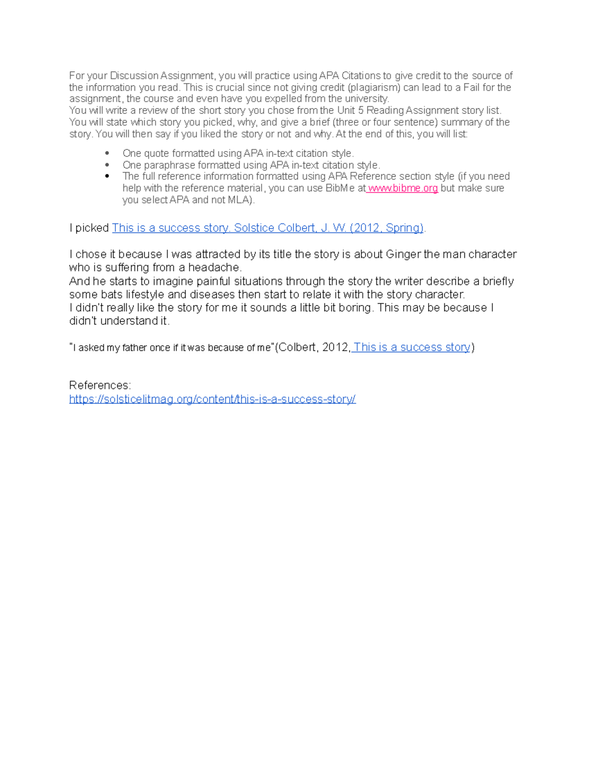 Unit 5 Discussion Assignment: APA Citation & Story Review - Studocu