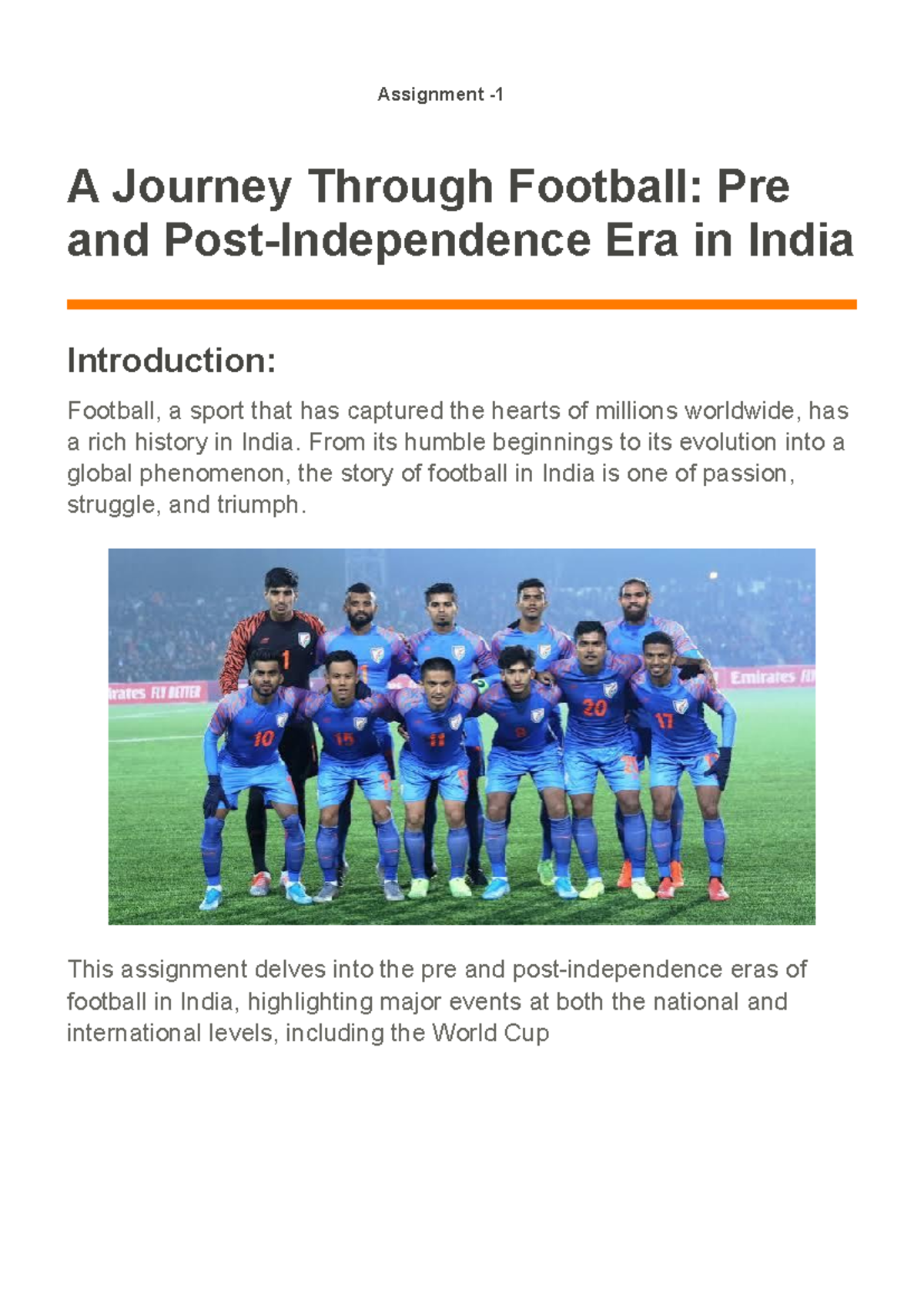 Football Assignment 1: A Historical Journey in India’s Football Legacy ...