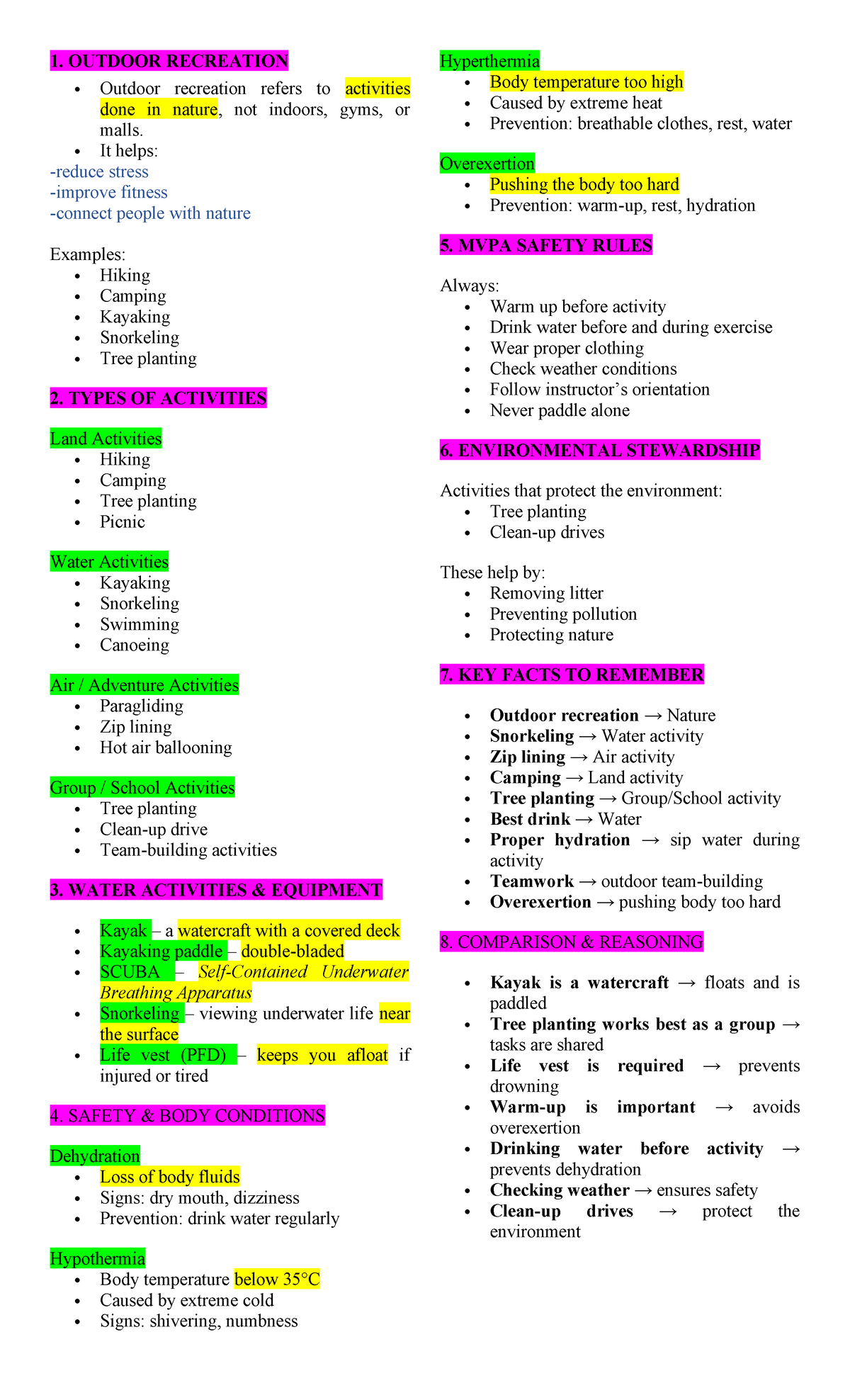 Outdoor Recreation Safety & Activities Guide (PE 101) - Studocu