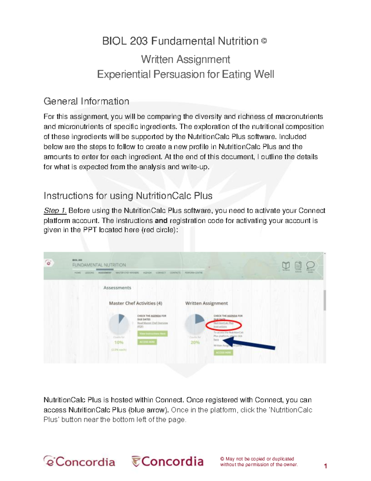 Instructions - Assignment 1 - © May not be copied or duplicated without the permission of the ...