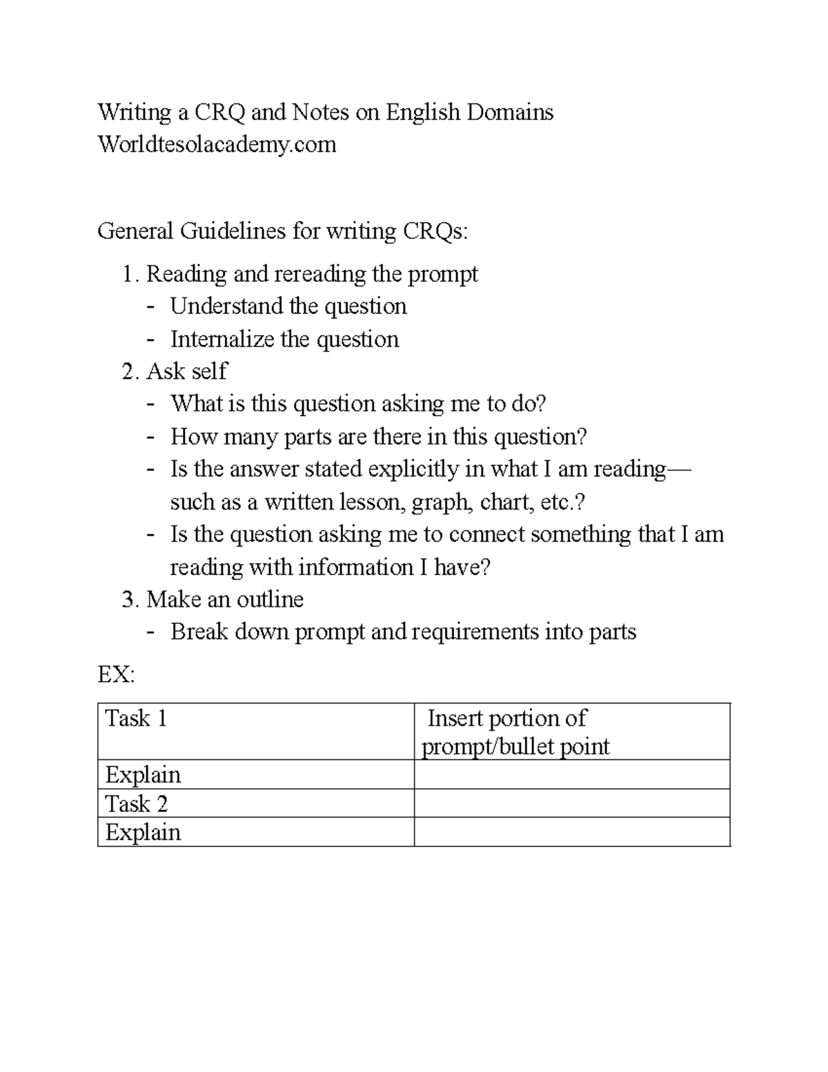 Writing a CRQ: Guidelines and English Domains Overview - Studocu