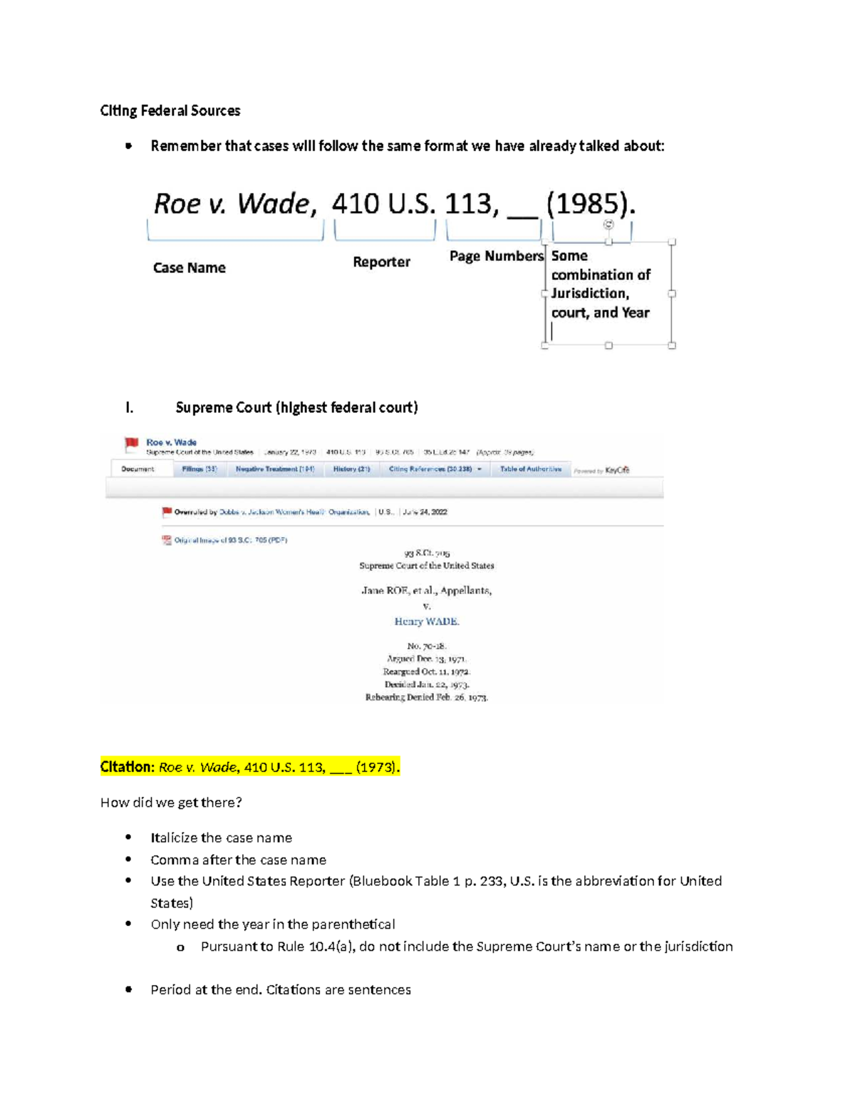 Citing Federal Sources Worksheet: Citation Rules & Formats - Studocu