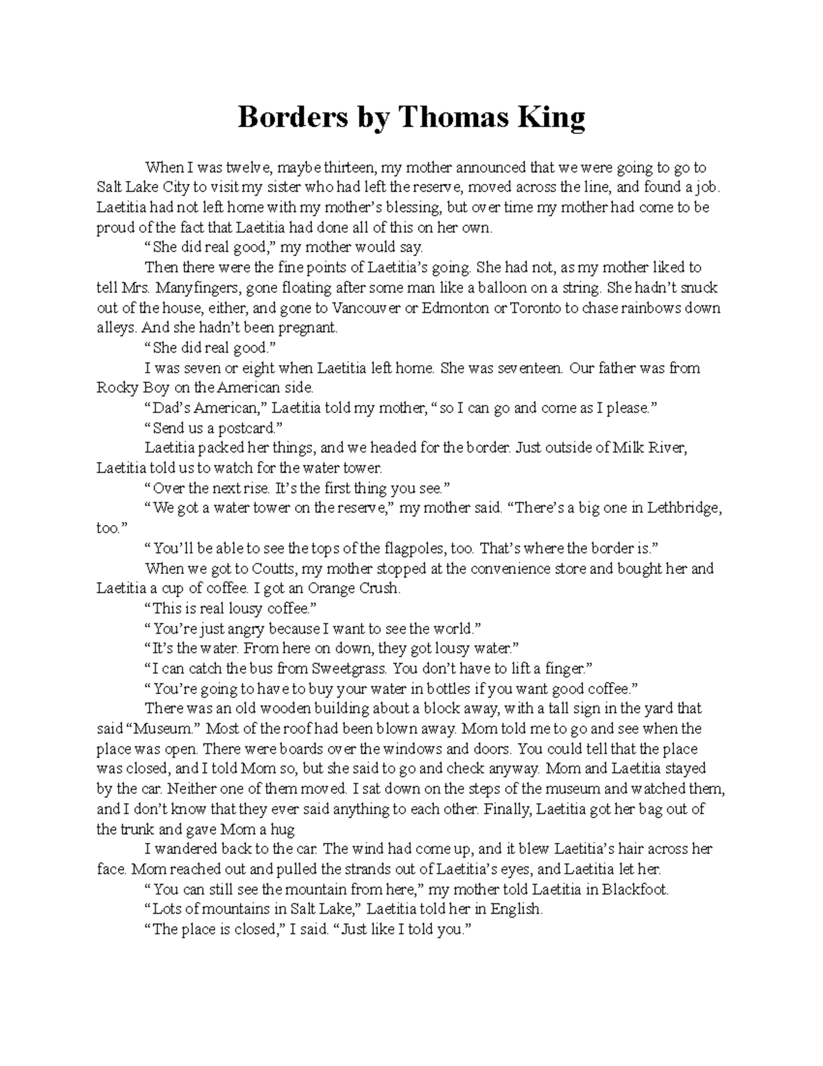 "Analyzing Borders by Thomas King: A Journey of Identity and Belonging ...