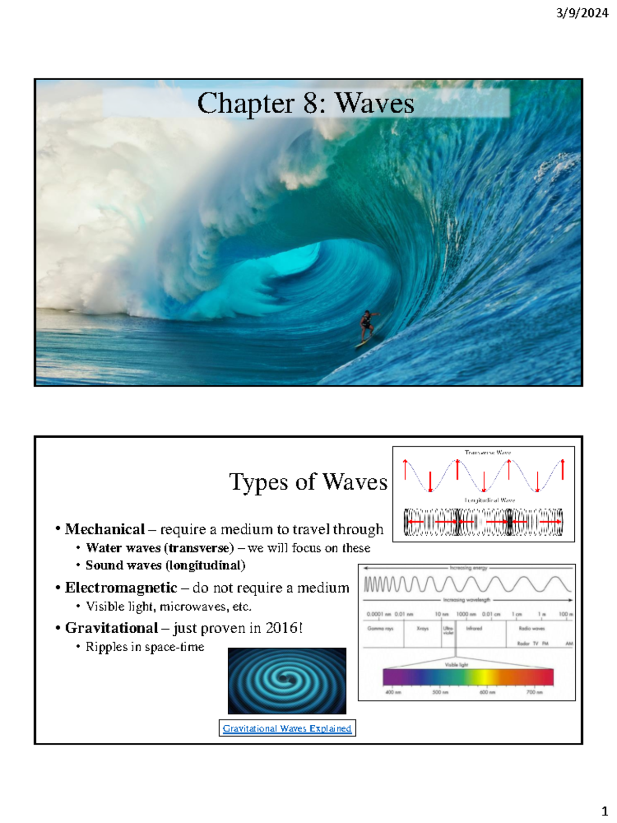 Chapter 8 Waves Notes - Fish - Chapter 8: Waves Types of Waves ...