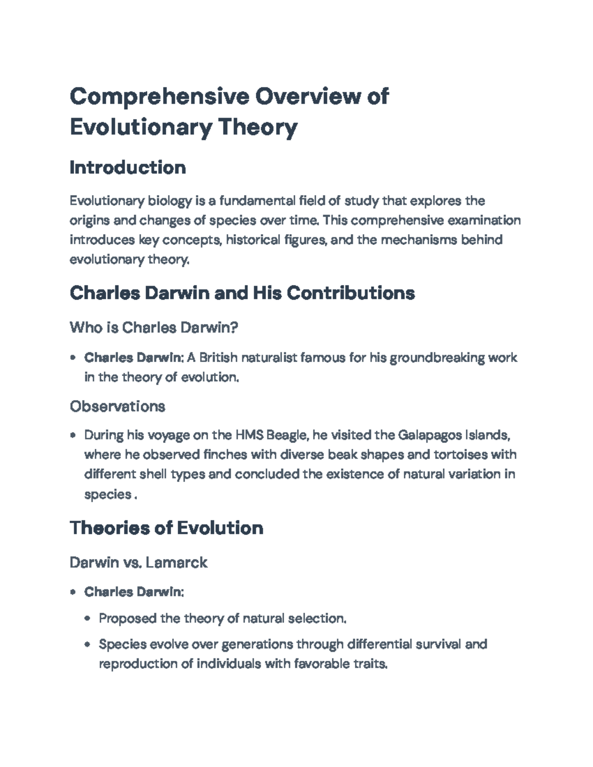 Comprehensive Overview of Evolutionary Theory for BIOL 101 Exam - Studocu