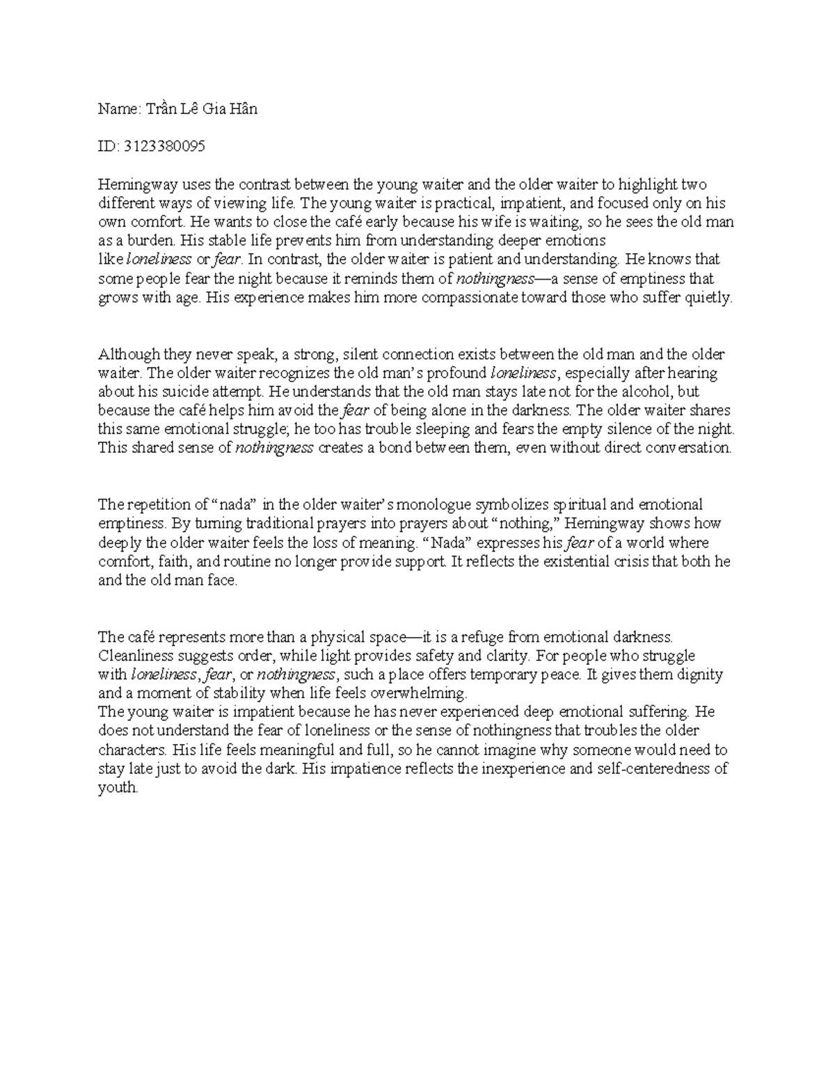 A Clean, Well-Lighted Place: Analyzing Hemingway's Dual Perspectives ...