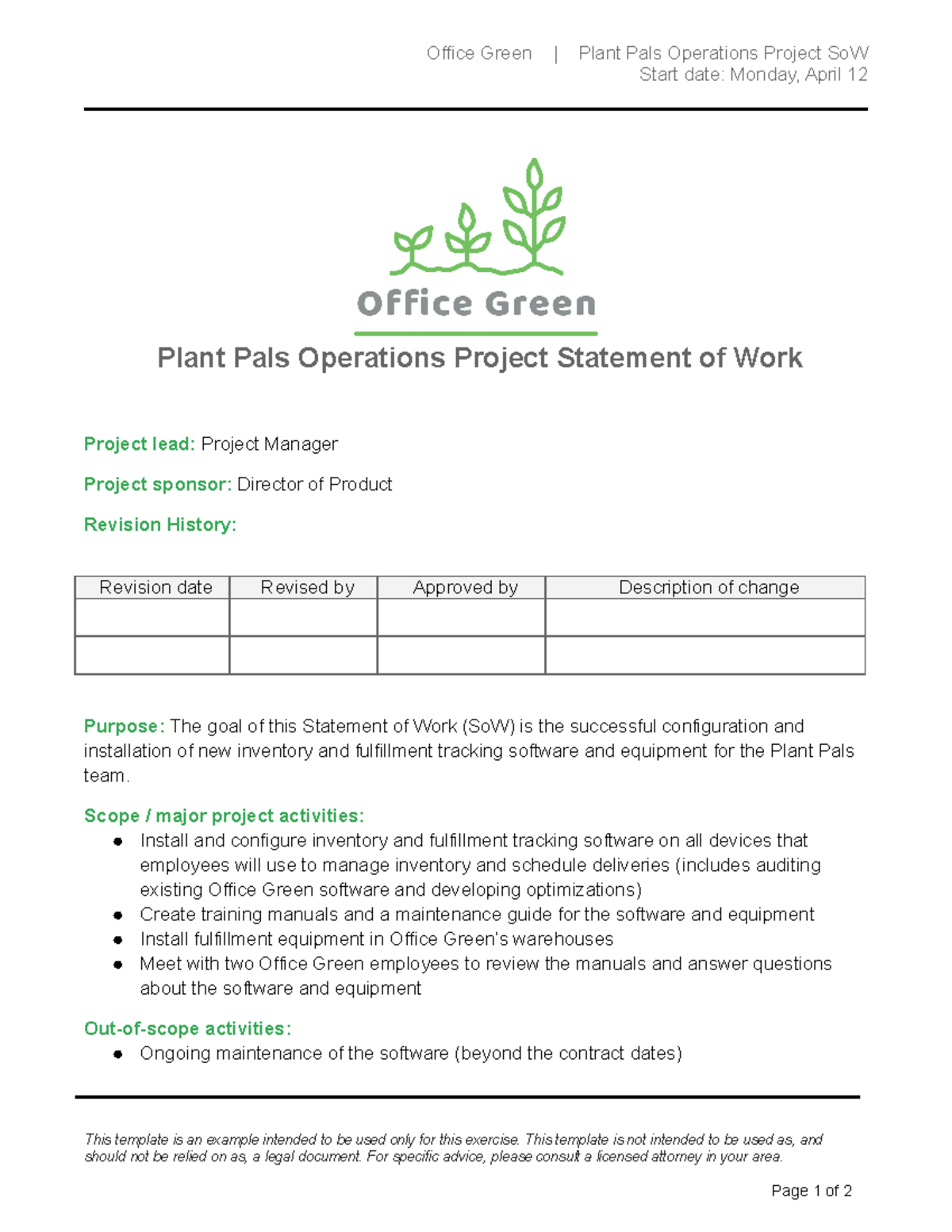 Plant Pals Operations Project SoW: Configuration & Training Overview ...