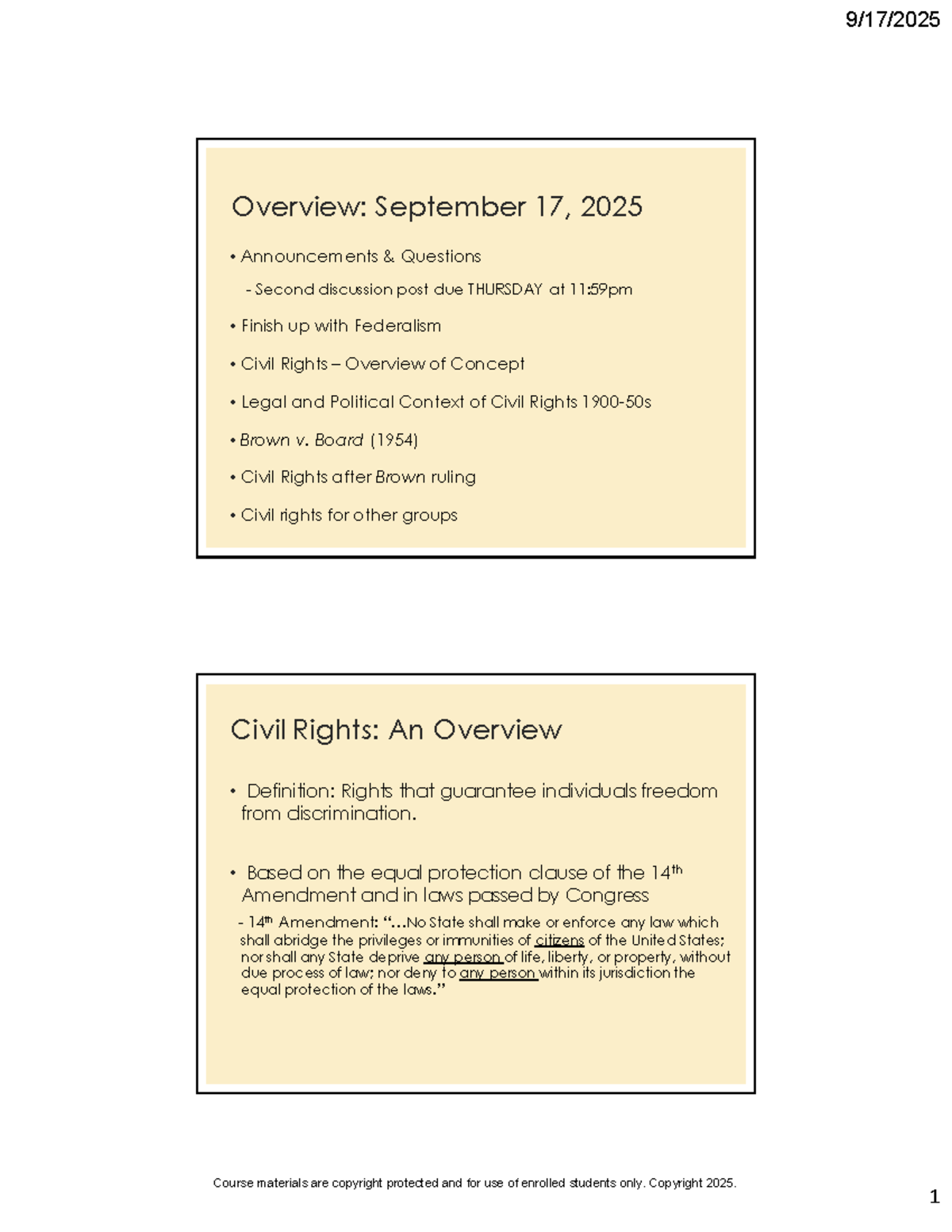 Civil Rights Overview: From Brown v. Board to Modern Issues (POL 101 ...