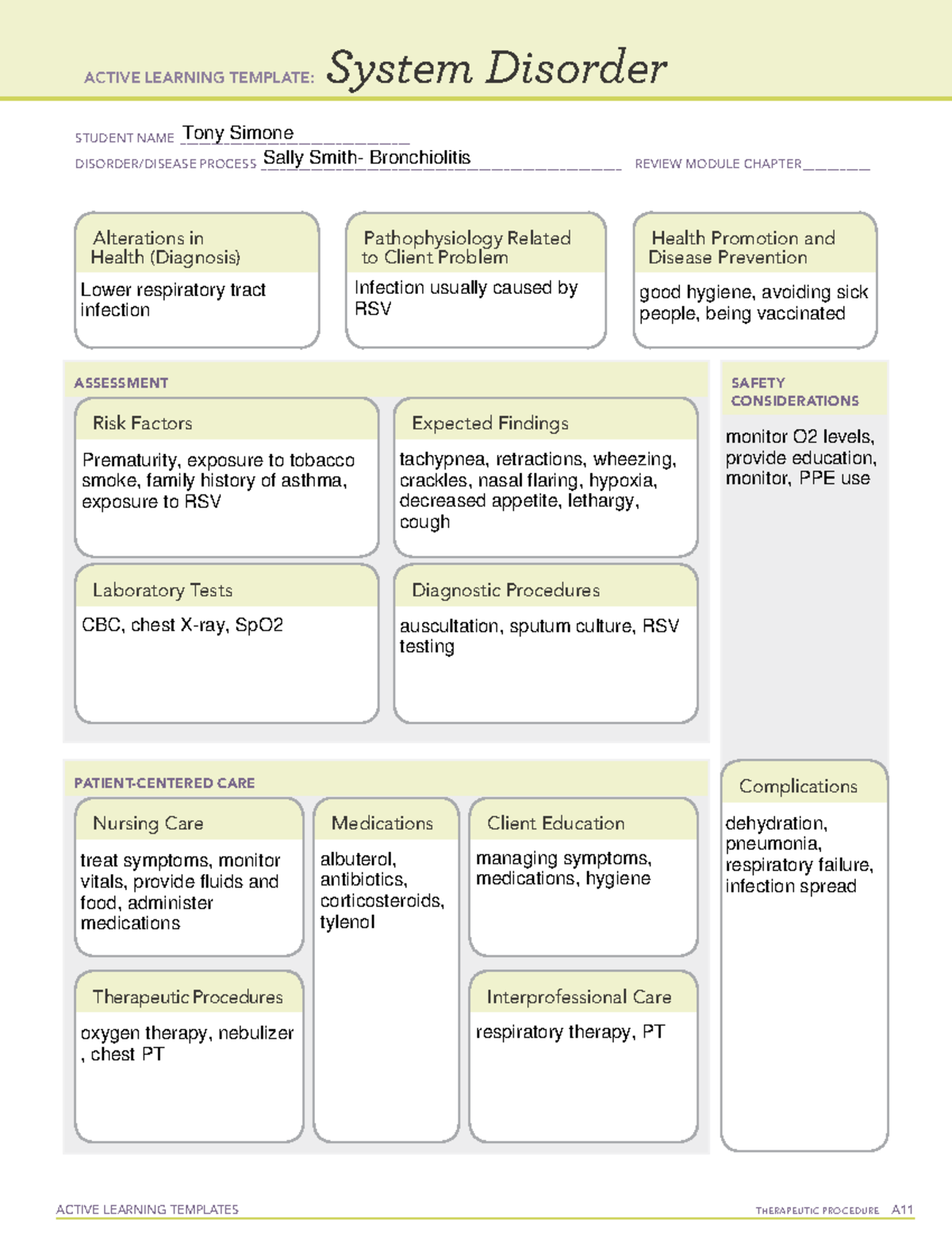 Active Learning Template: Bronchiolitis in Pediatric Care - Studocu