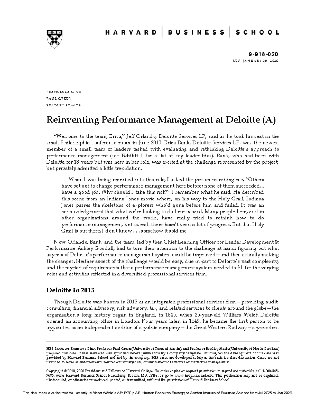 Reinventing Performance Management at Deloitte (A) - Case Study Notes ...