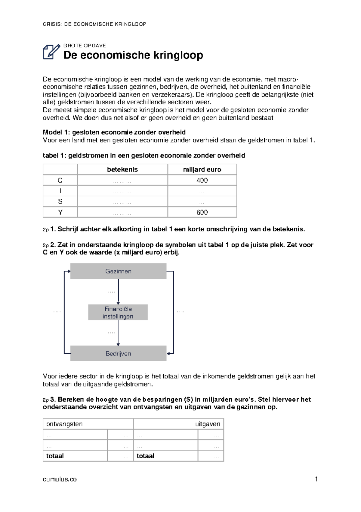 Opgave 1466: De Economische Kringloop Analyse en Berekeningen - Studeersnel
