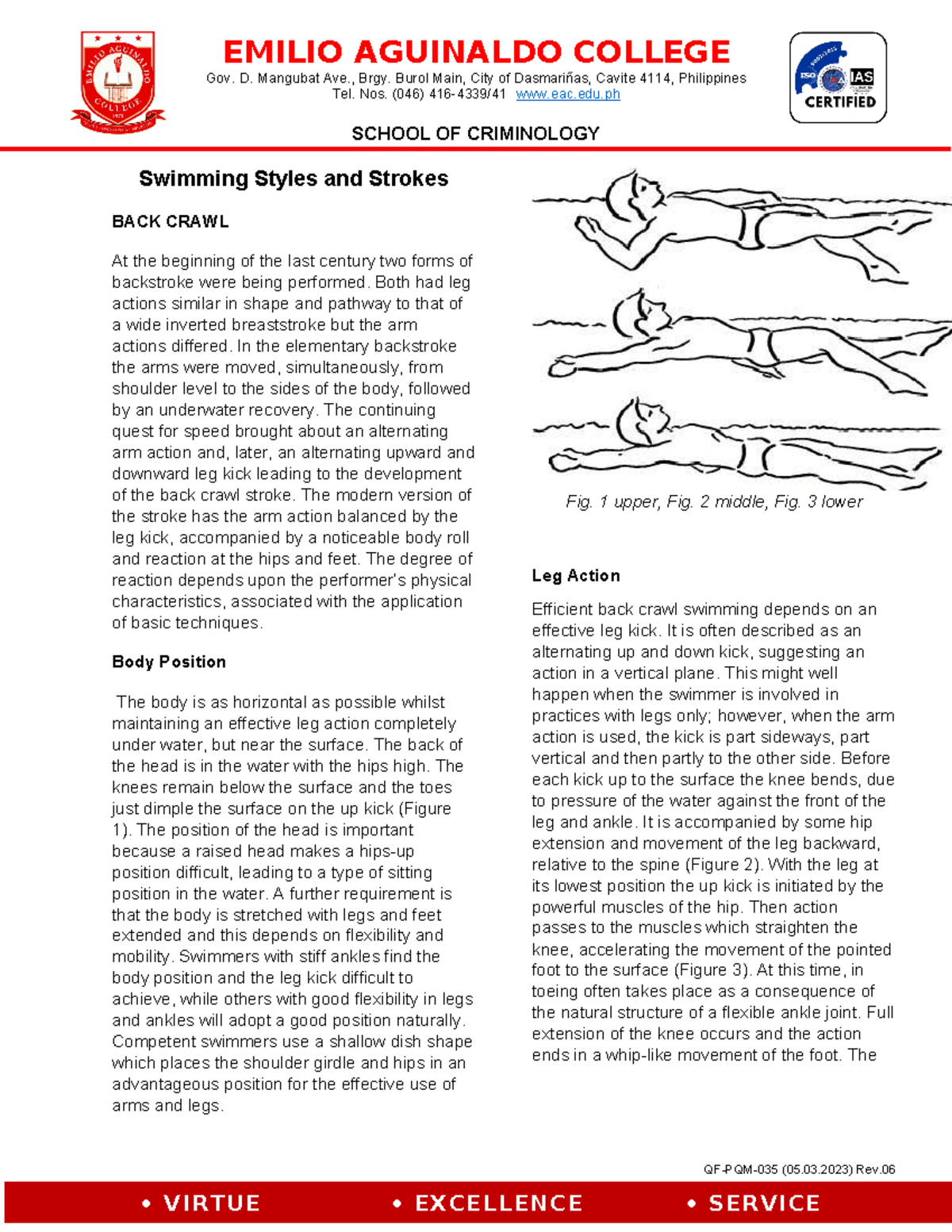 Swimming Styles and Strokes: A Study Guide for Wasar Final Exam - Studocu