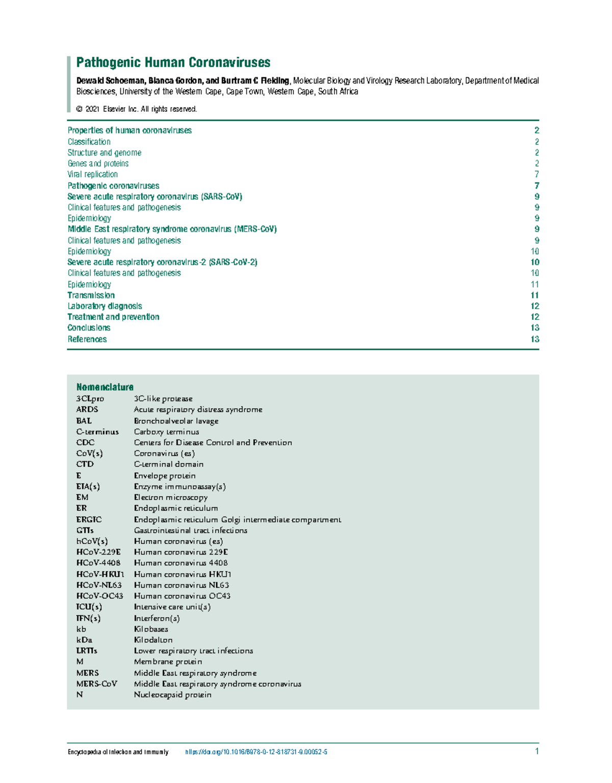 Pathogenic Human Coronaviruses - Dewald Schoeman, Bianca Gordon, and ...