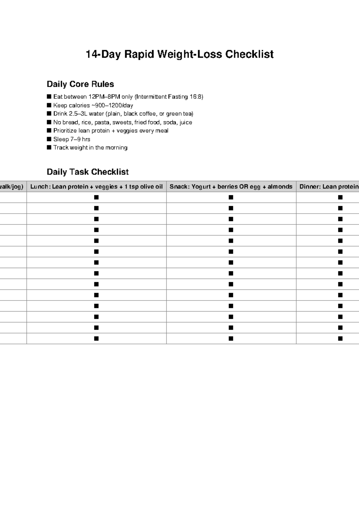 14 Day Weight Loss Checklist copy - 14-Day Rapid Weight-Loss Checklist ...