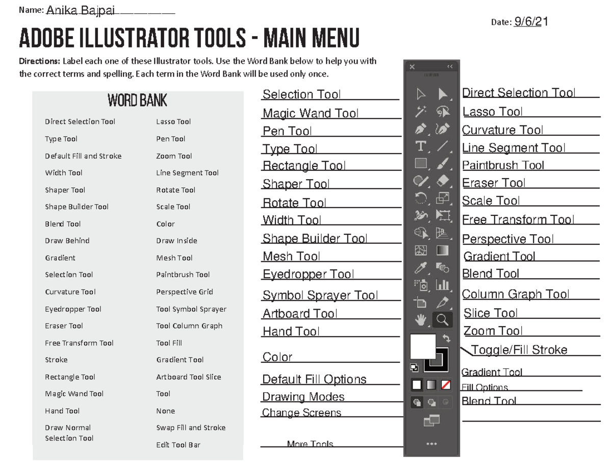 Illustrator Tools Identification Worksheets 1 for Creative Design - Studocu