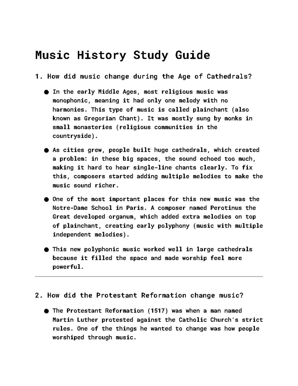 Msc 1003 Test 2 study guide - Music History Study Guide 1. How did ...