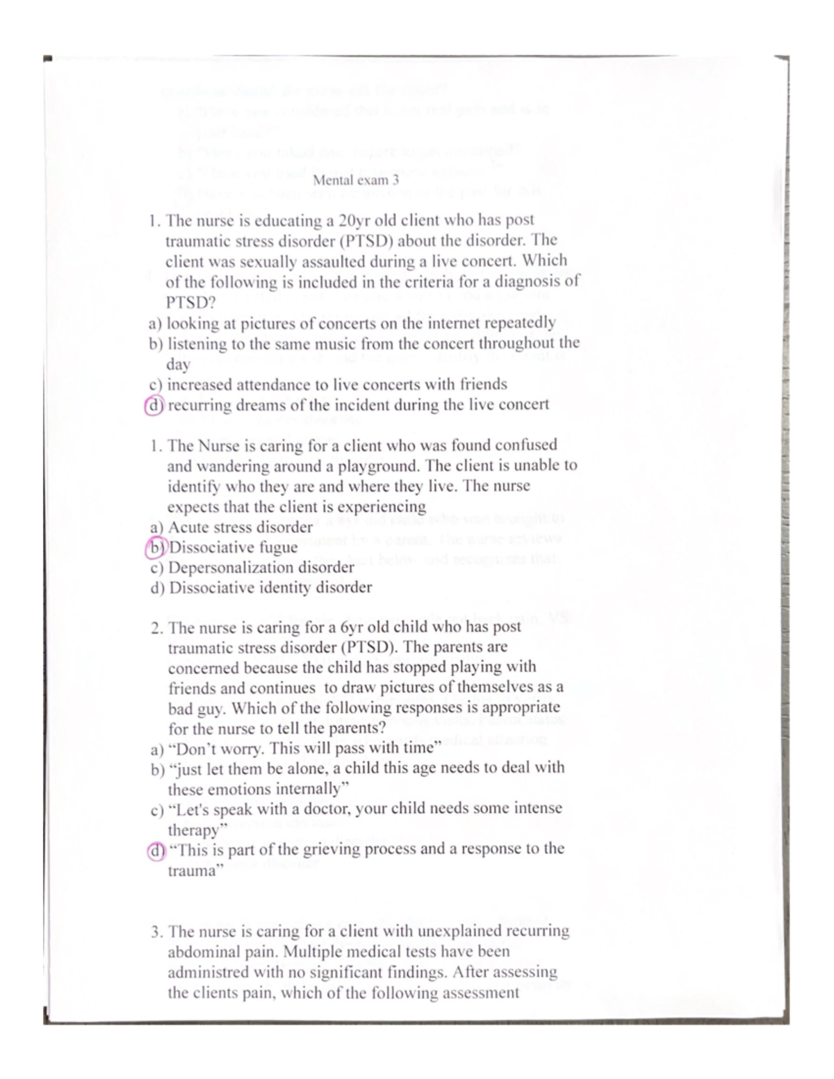 Mental Health Exam 3 Review Questions and Notes - Studocu