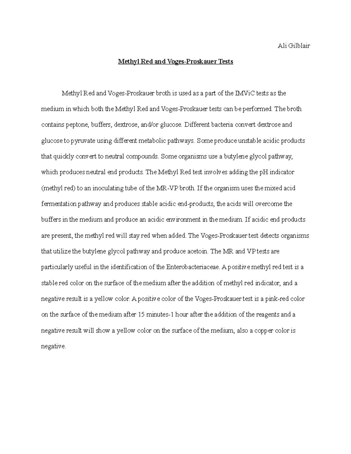 MR VP - Lab Assignment about MRVP (Methyl Red and Voges-Proskauer broth ...