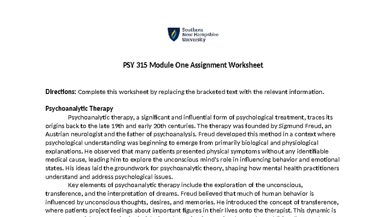 PSY 315 Module One Assignment Revised Copy - PSY 315 Module One ...