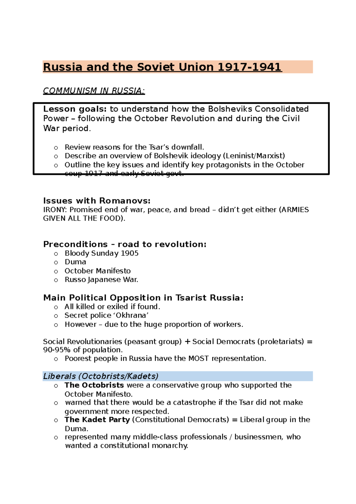 COMM 101: Bolshevik Consolidation of Power in 1917 Russia - Lesson ...