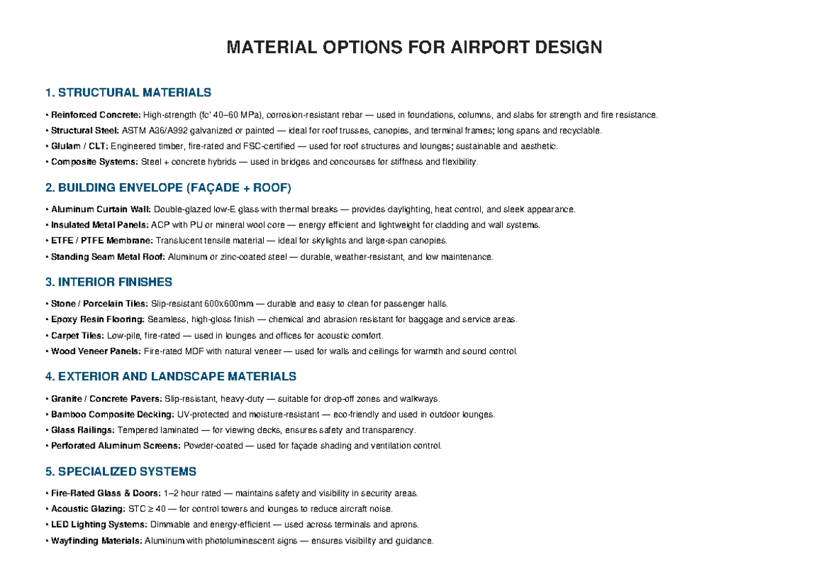 MATERIAL OPTIONS FOR AIRPORT DESIGN: STRUCTURAL & FINISHING SYSTEMS ...