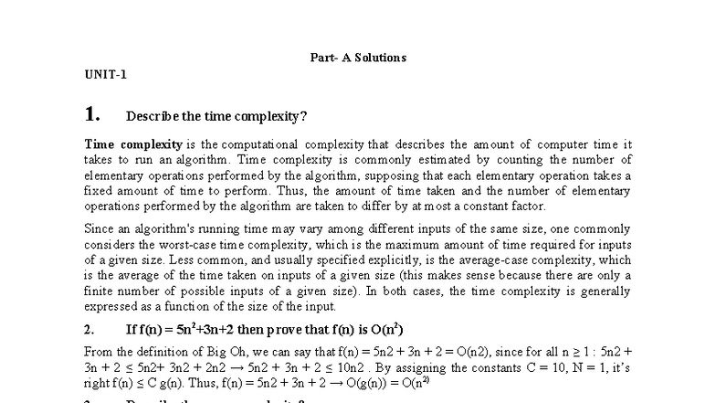 DAA QnA - Time and Space Complexity Analysis - Studocu