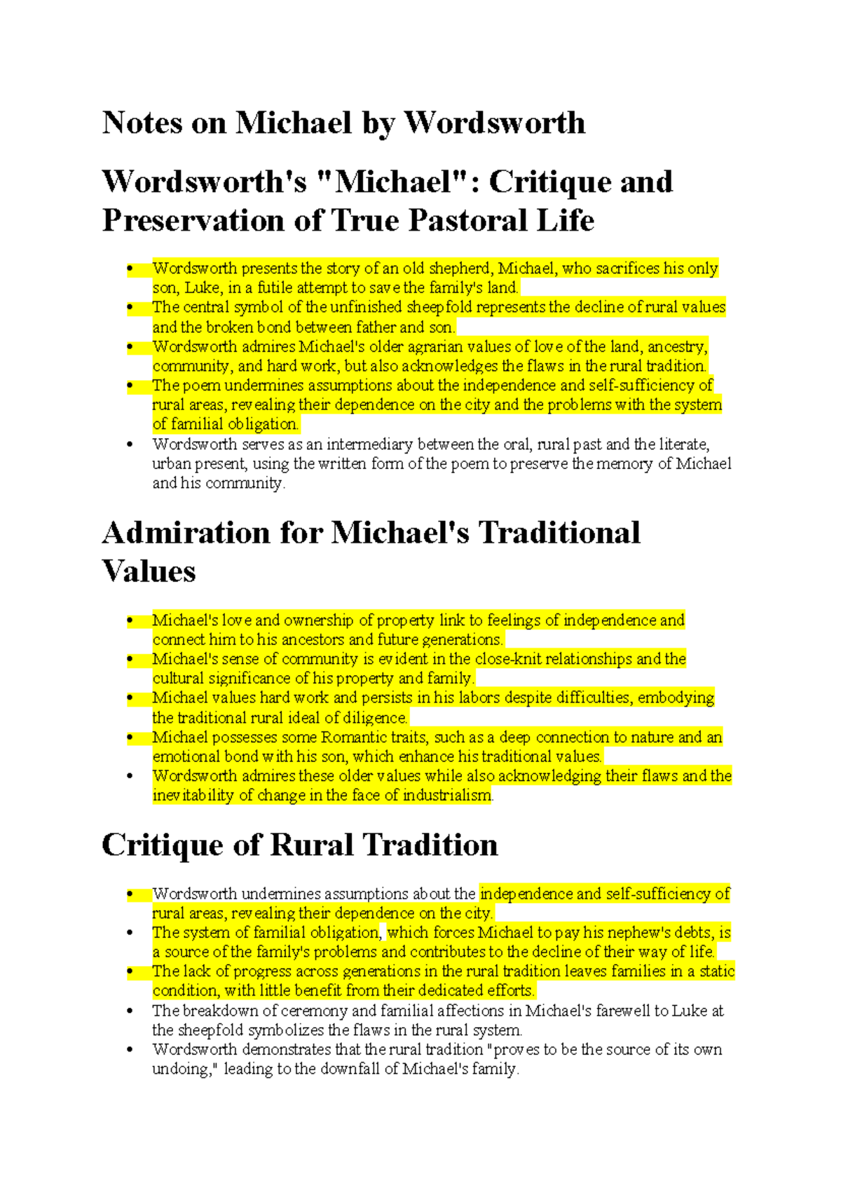 Notes on Wordsworth's "Michael": A Critical Analysis of Rural Values ...