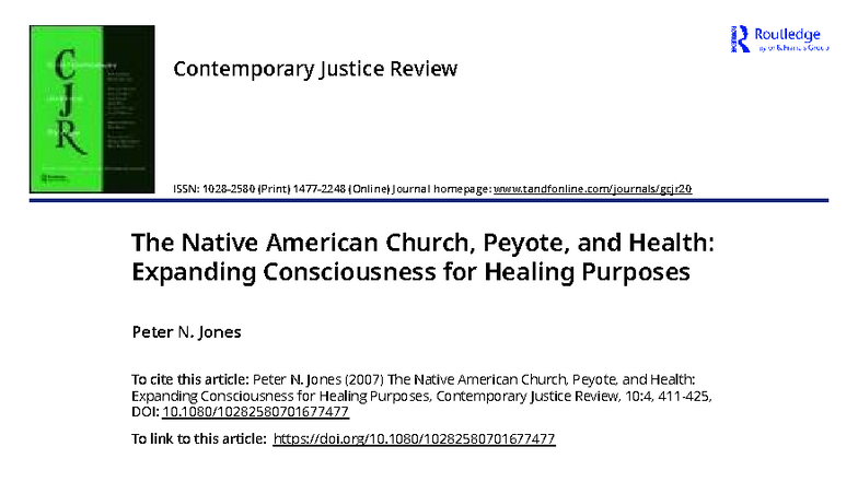 The Native American Church (NAC) and Peyote Healing Insights - Studocu