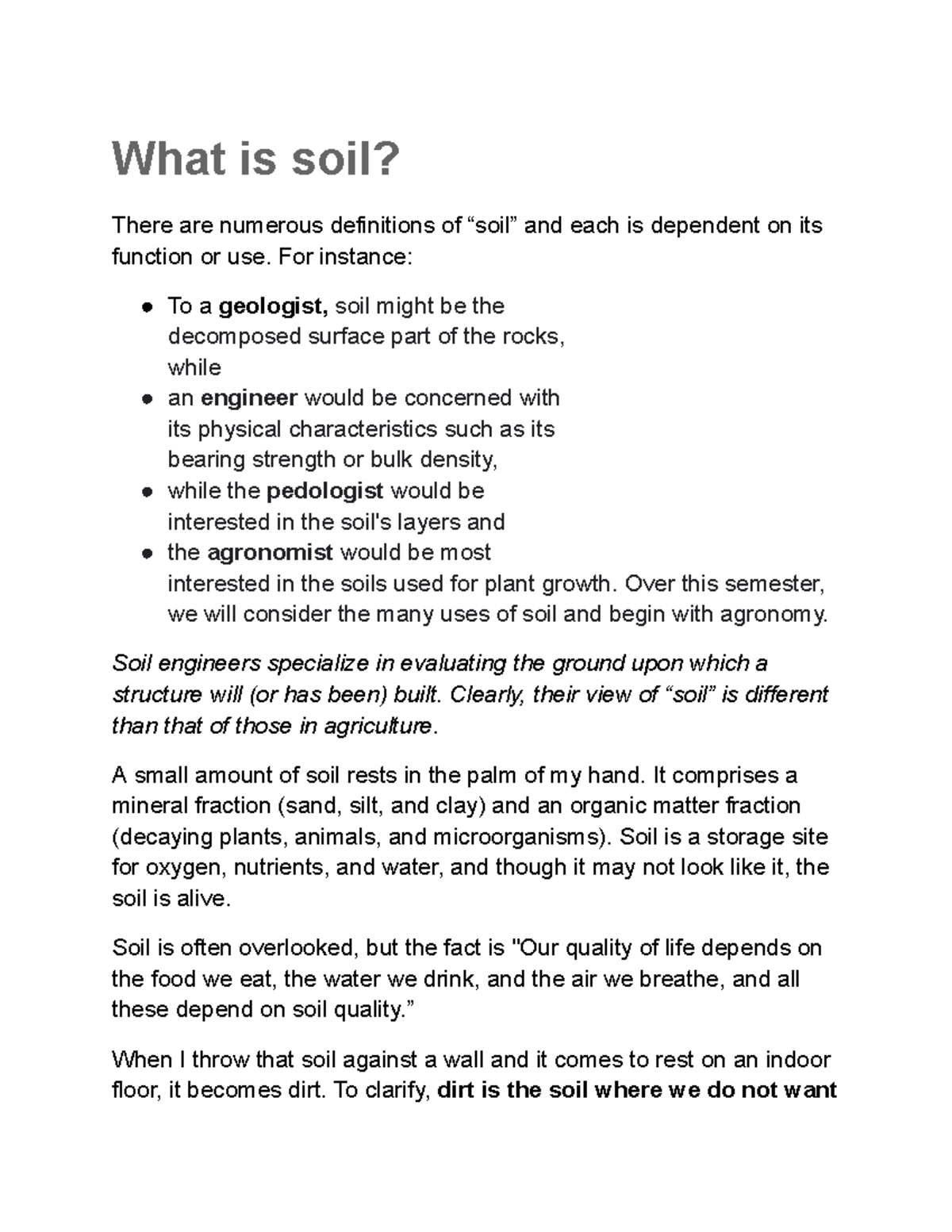 Soil Science Overview for ANTH 101: Foundations and Function - Studocu