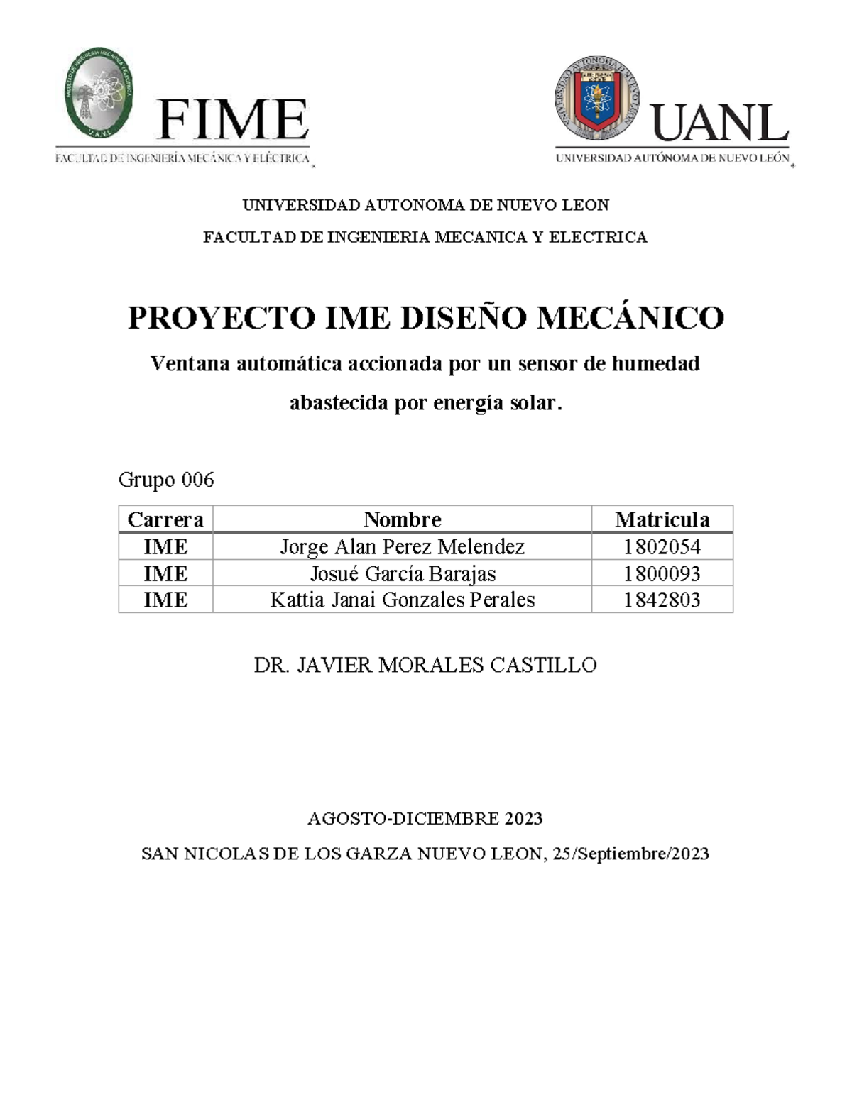 Diseño Mecánico de Ventana Automática con Sensor de Humedad - IME - Studocu