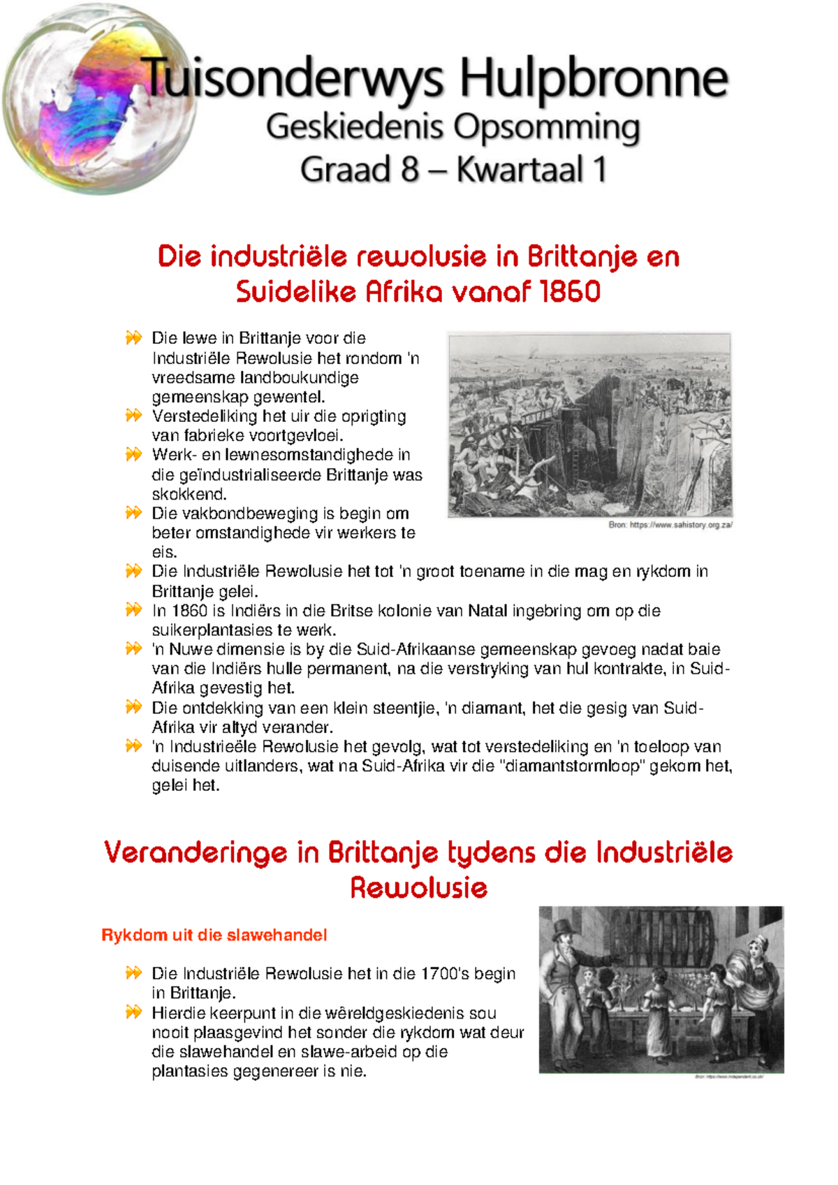Graad 8 Kwartaal 1 Geskiedenis: Opsomming van die Industriële Rewolusie ...