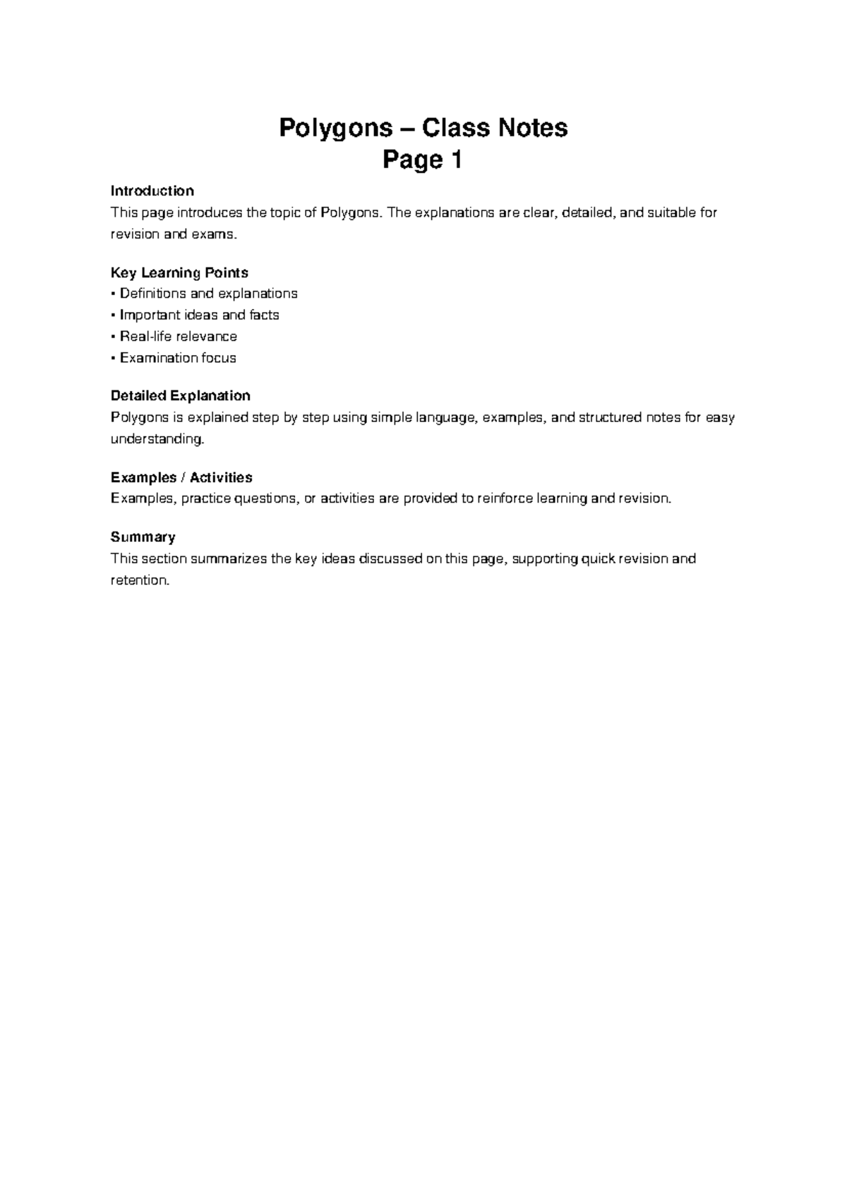 08 Polygons Class Notes: Key Concepts and Revision Guide - Studocu