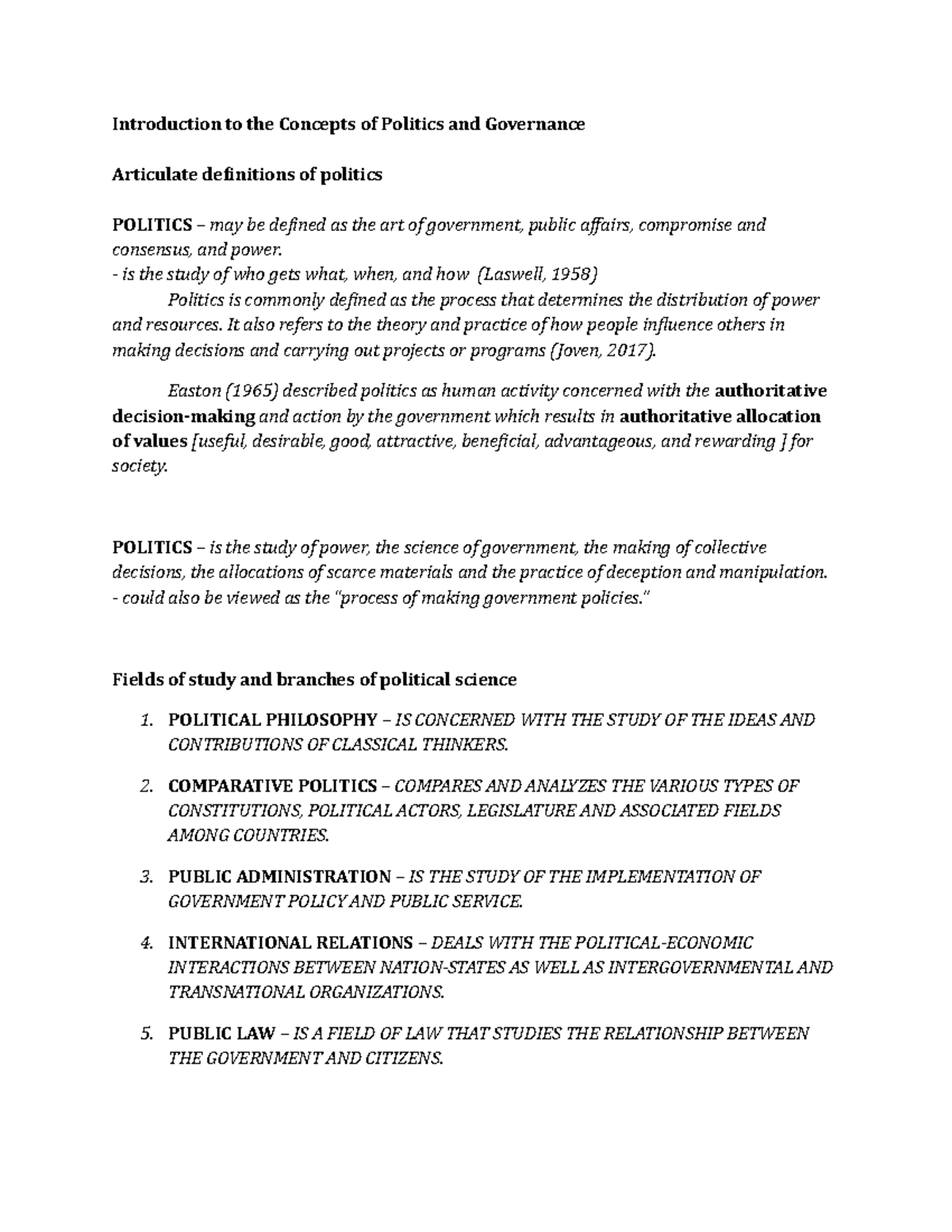 Introduction to Politics & Governance Concepts - Key Definitions ...