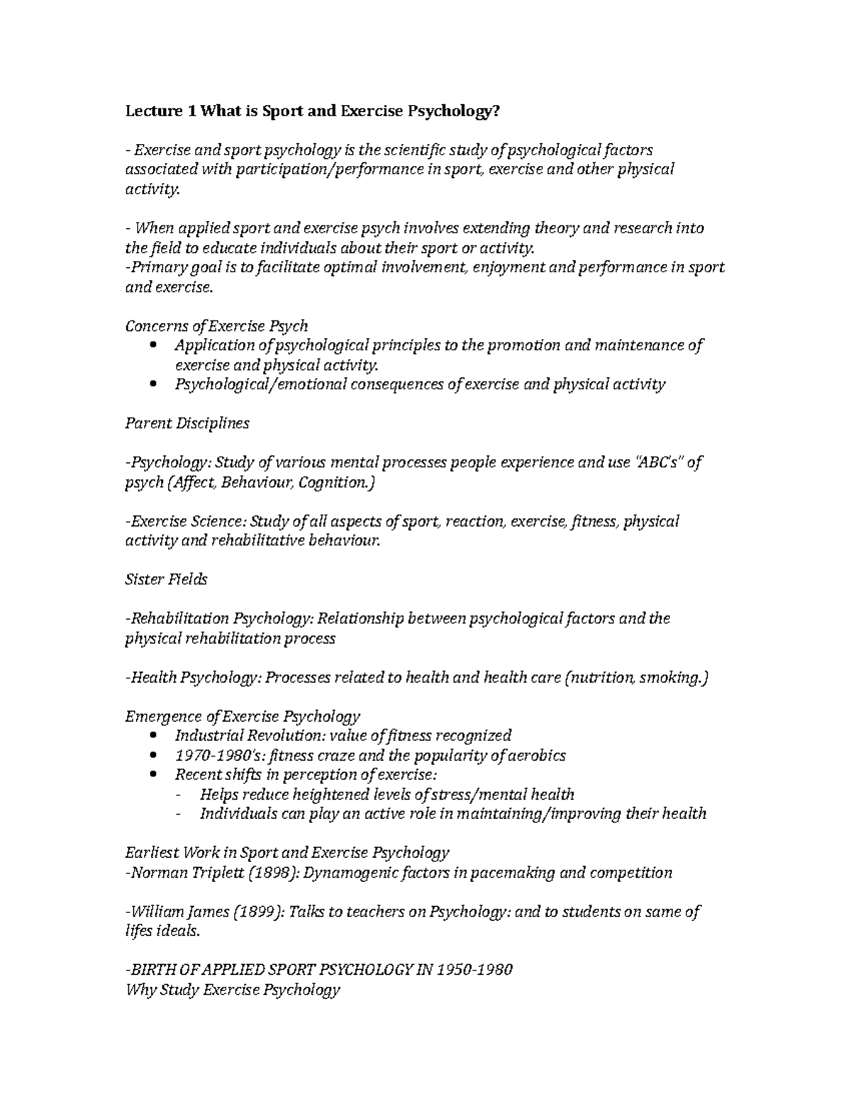 TEST 1 - Comprehensive Lecture Notes on Sport & Exercise Psychology ...