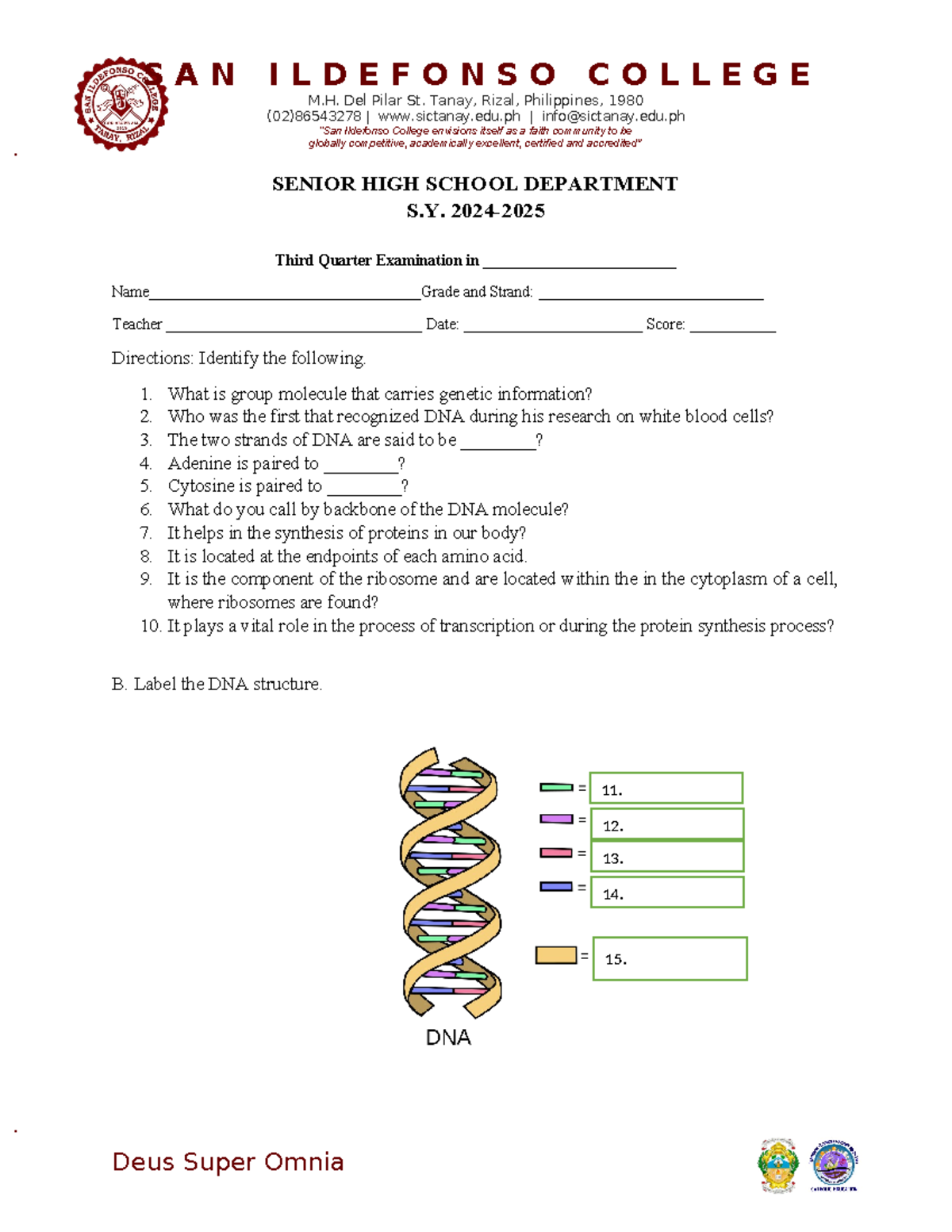 Third Quarter Exam in Gen Bio 2 (2nd Sem) - DNA Structure & Function ...