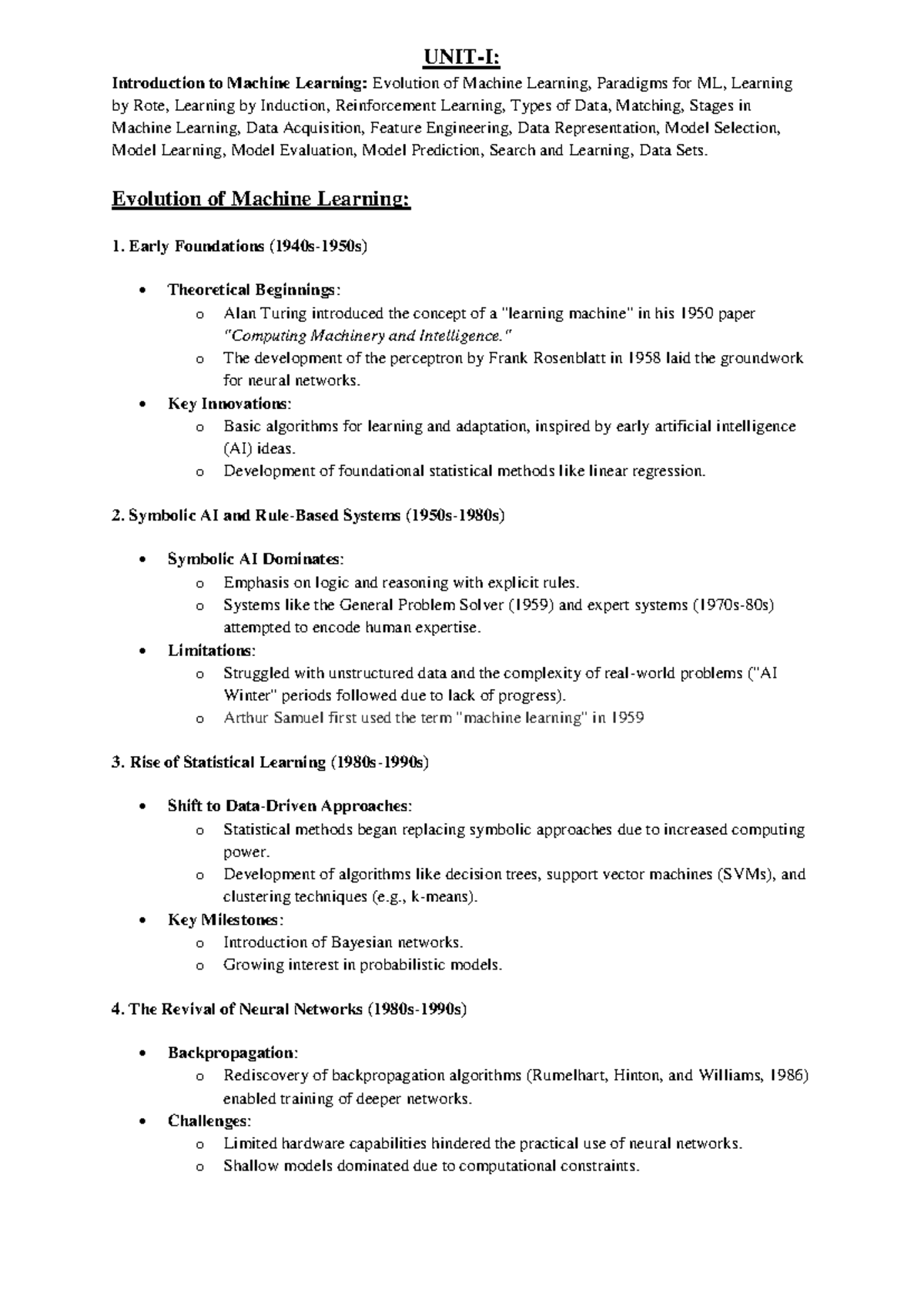 Unit 1 - LECTURE NOTES: Evolution and Paradigms of Machine Learning ...