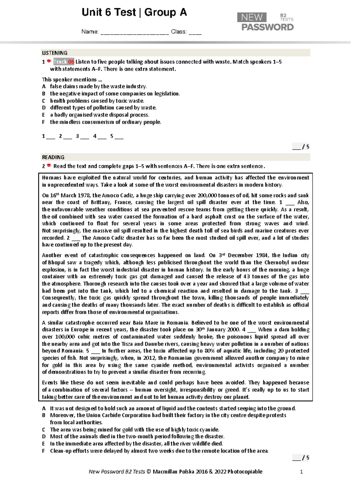 New Password B2+ C1 Unit Test 3 Listening & Reading Activities - Studocu