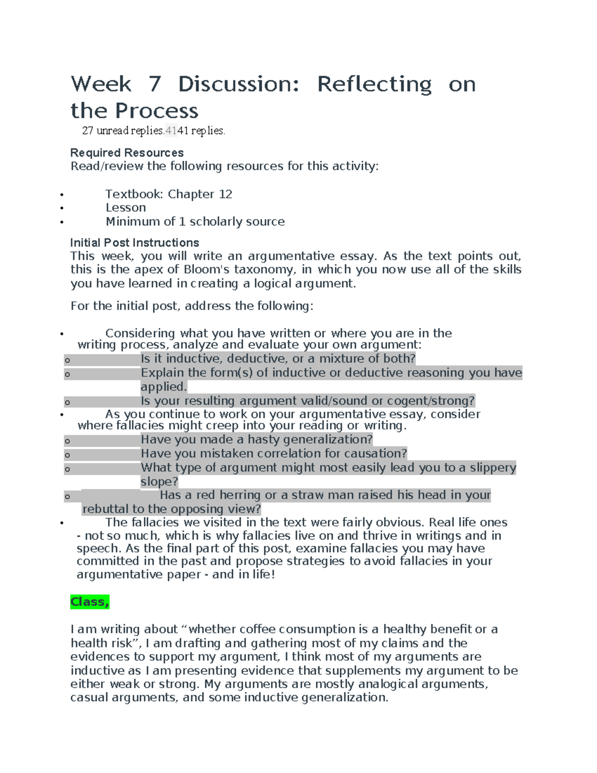 PHIL 347 Week 7 Discussion; Reflecting on the Process - Week 7 ...