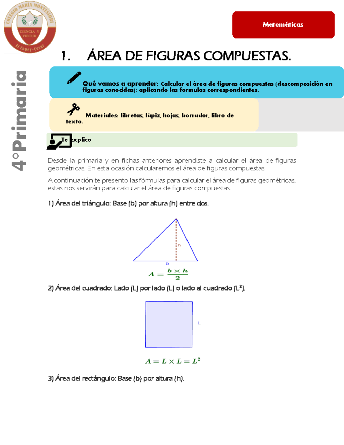 Cálculo del Área de Figuras Compuestas - Material de Apoyo Primaria ...