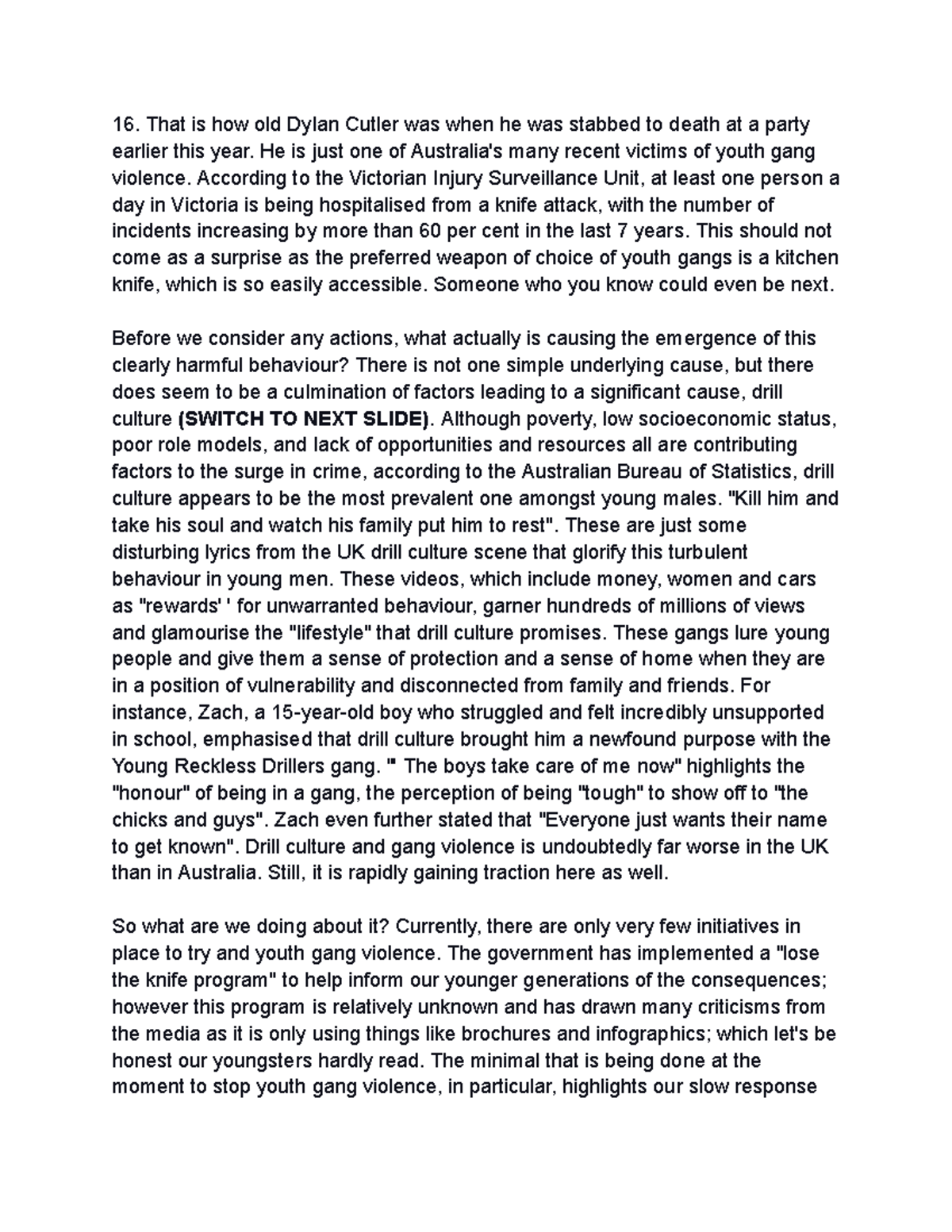 English oral script - youth gang violence and drill culture analysis ...