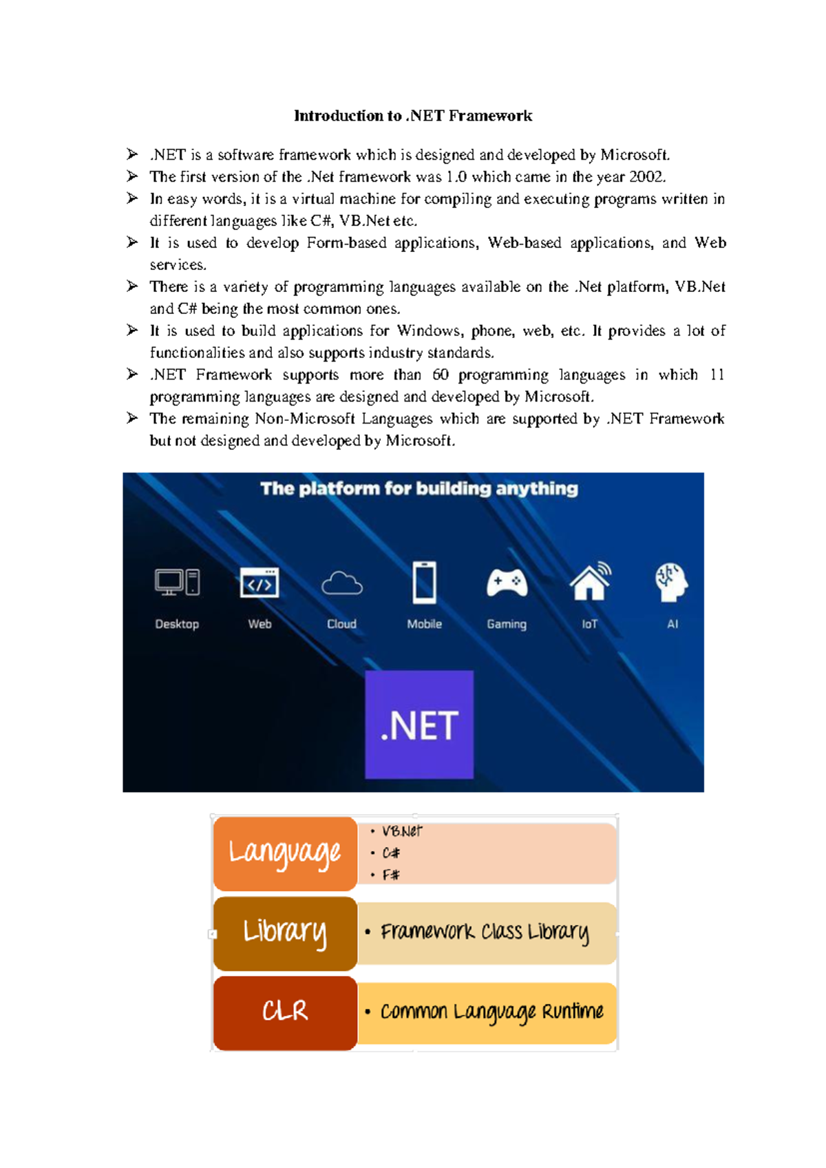 Dot Net class material and questions - Introduction to .NET Framework ...