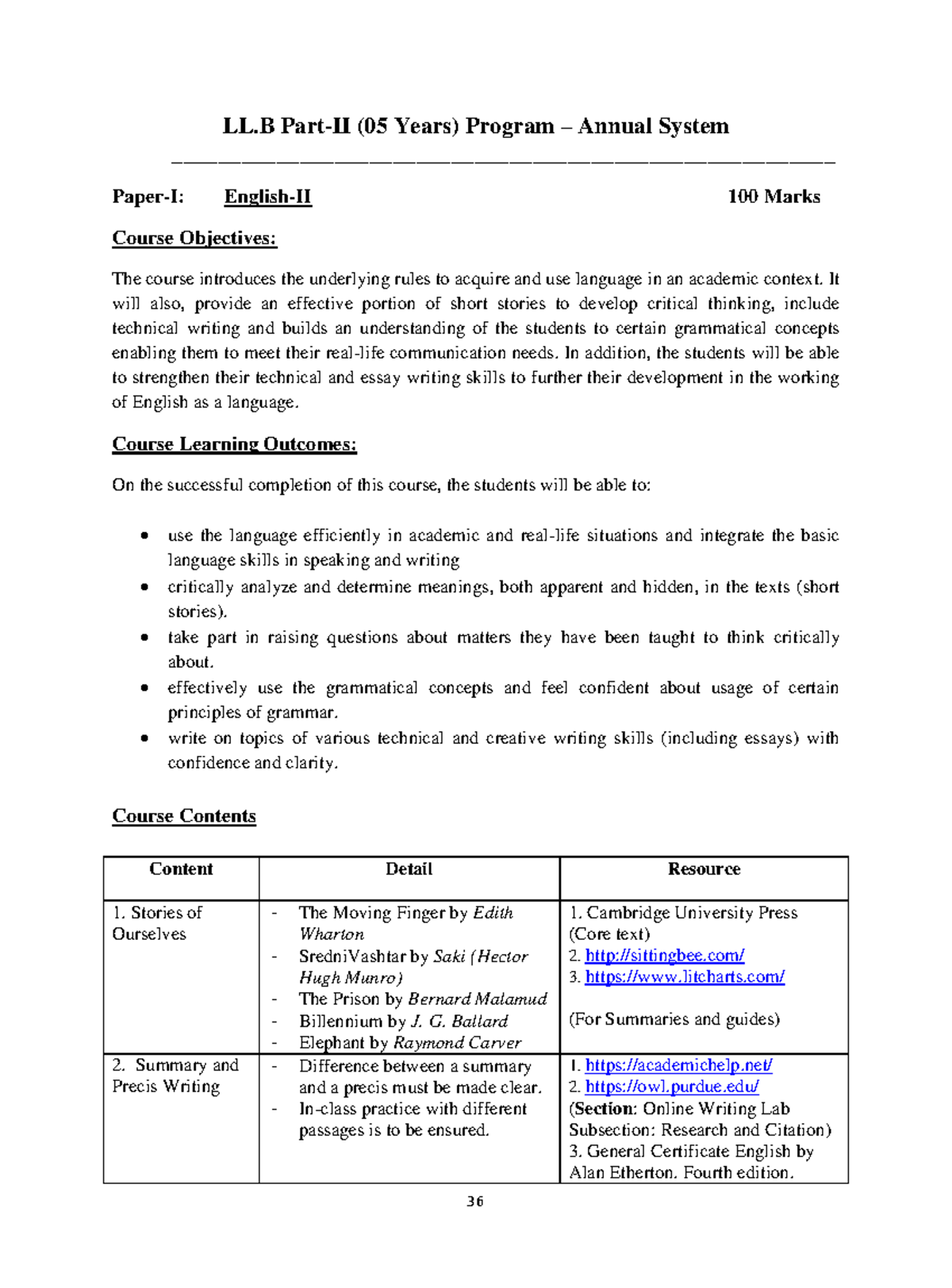 LL.B (05 Years) Program Course Outline: Language & Legal Studies - Studocu