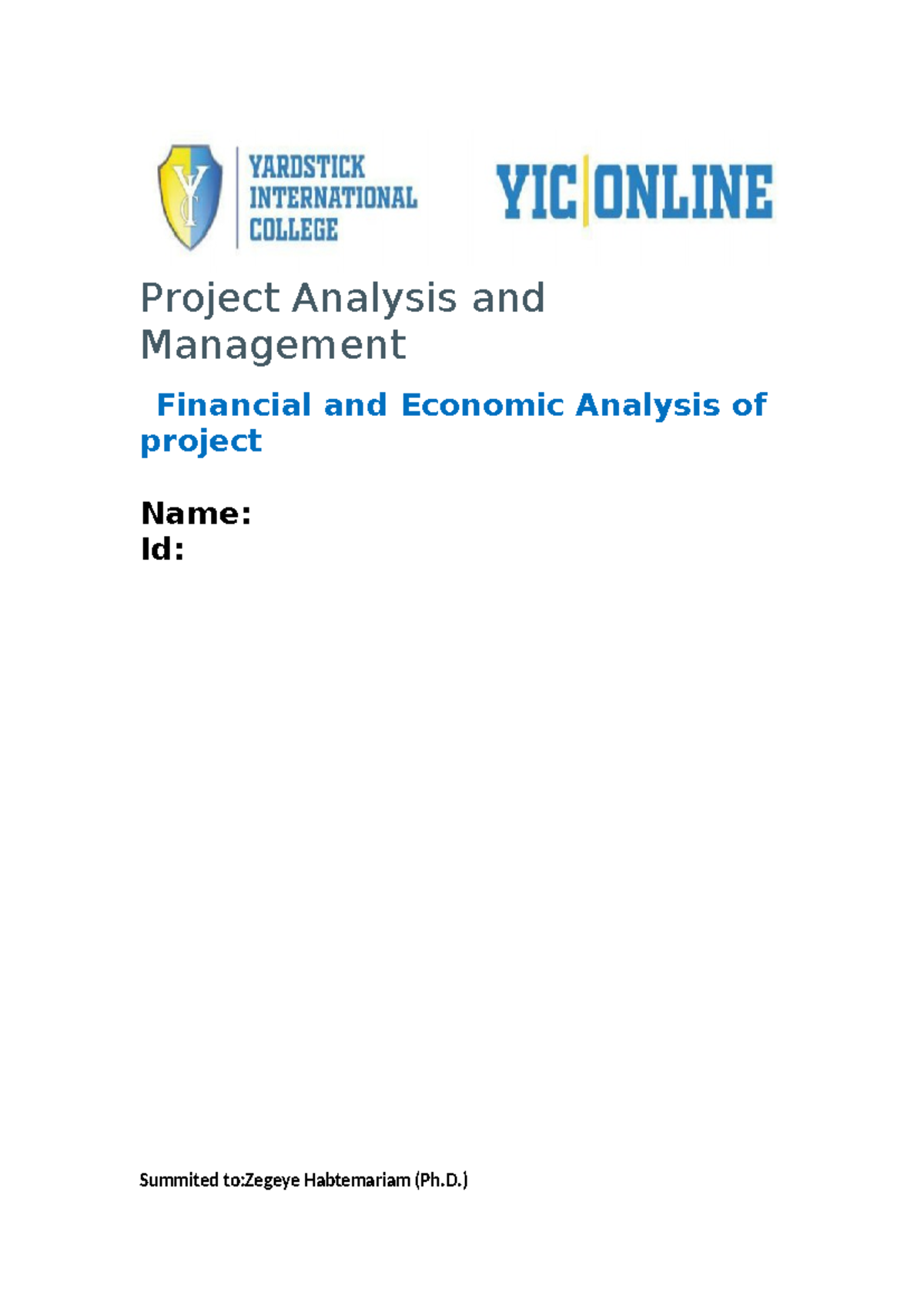 Financial and Economic Analysis of Projects (FIN 101) - Studocu