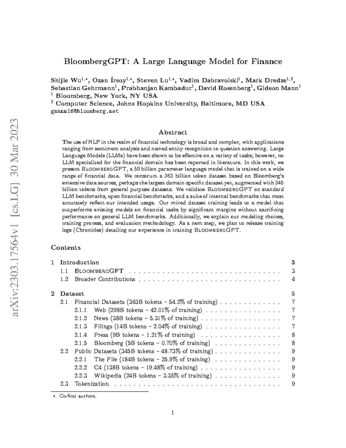 Bloomberg GPT: Developing a Large Financial Language Model - Studocu