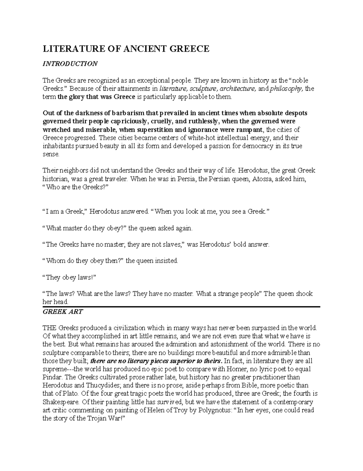 AH 101 Lesson 3: Exploring the Rich Literature of Ancient Greece - Studocu