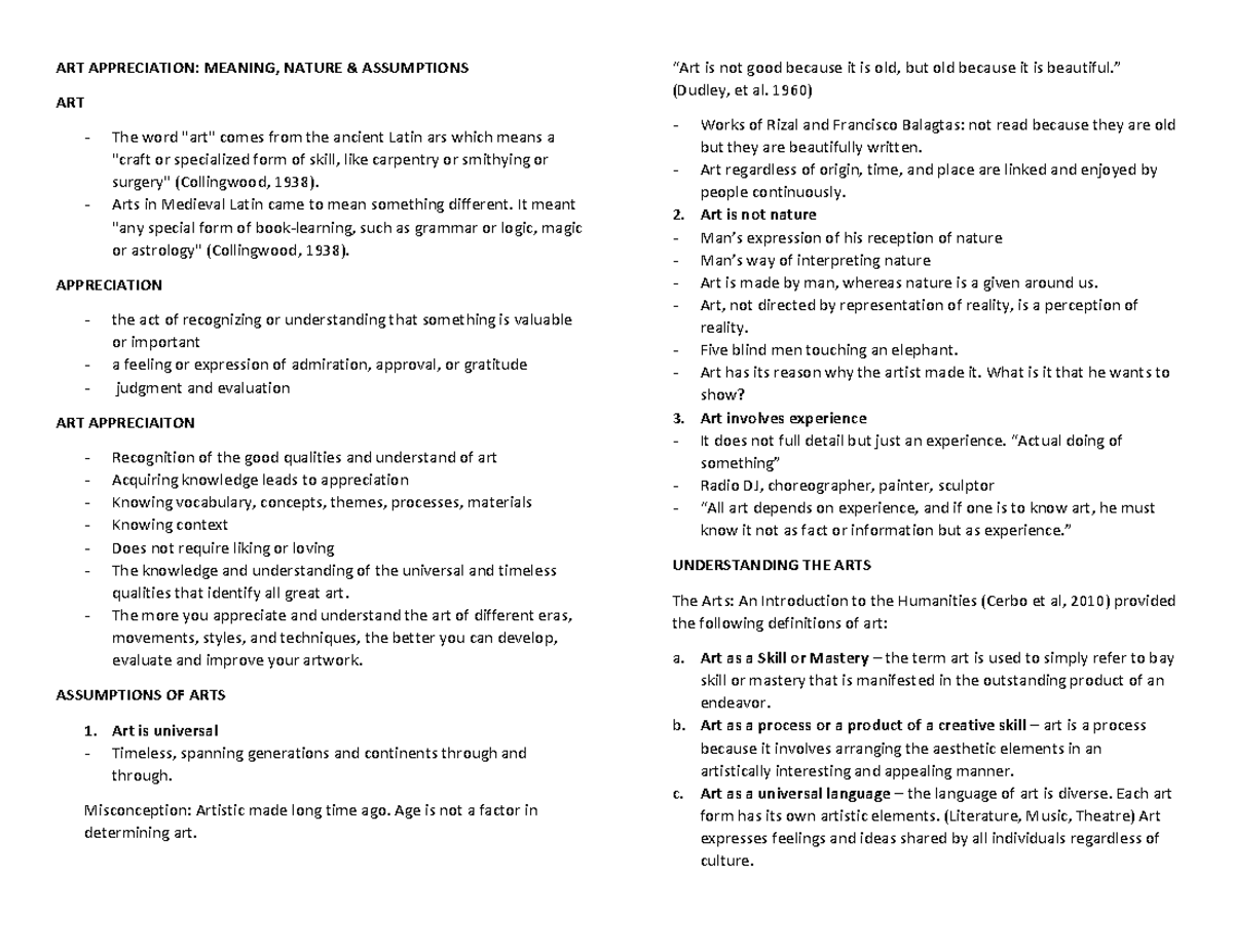 Module 1-2 - Understanding ART Appreciation: Meaning, Nature ...